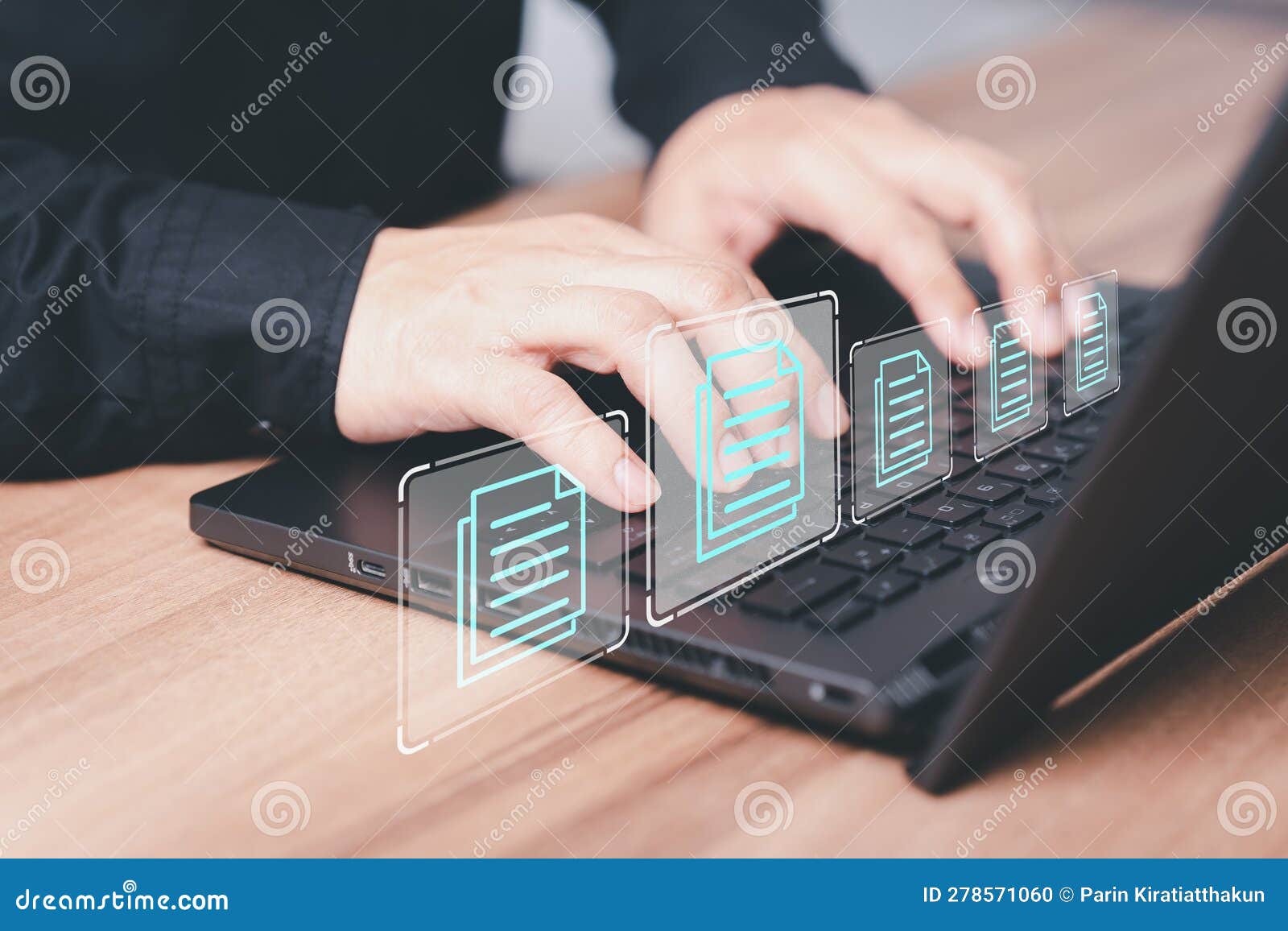 Employee Typing on a Computer Keyboard Checking Documents in Office ...
