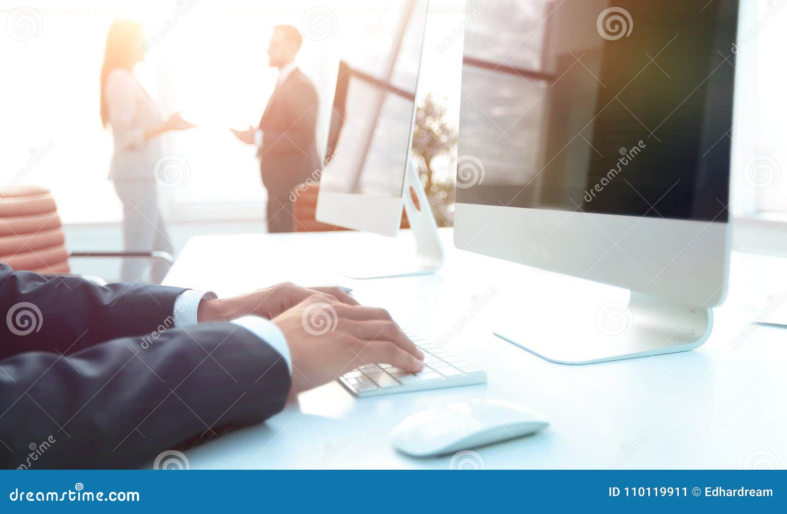 Employee is Typing on the Computer Keyboard. Stock Image - Image of ...