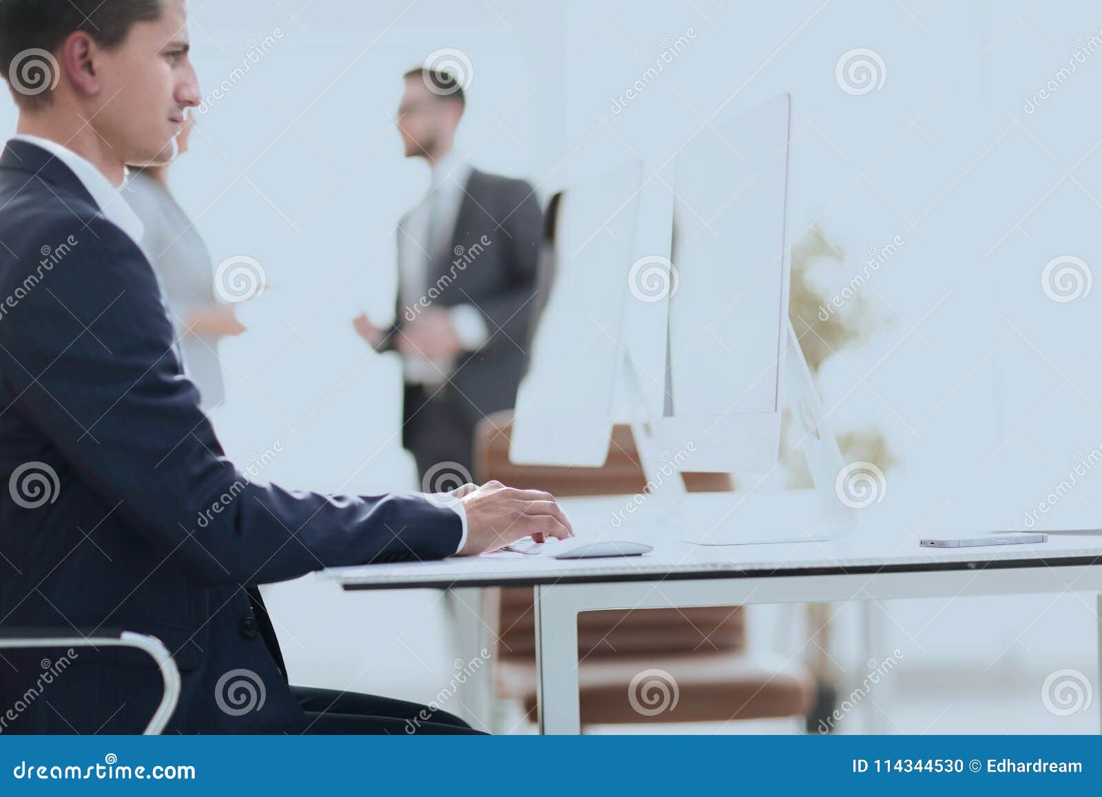 Employee is Typing on the Computer Keyboard. Stock Photo - Image of ...