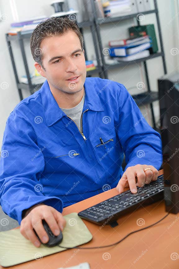 Employee using computer stock image. Image of mouse - 314279235