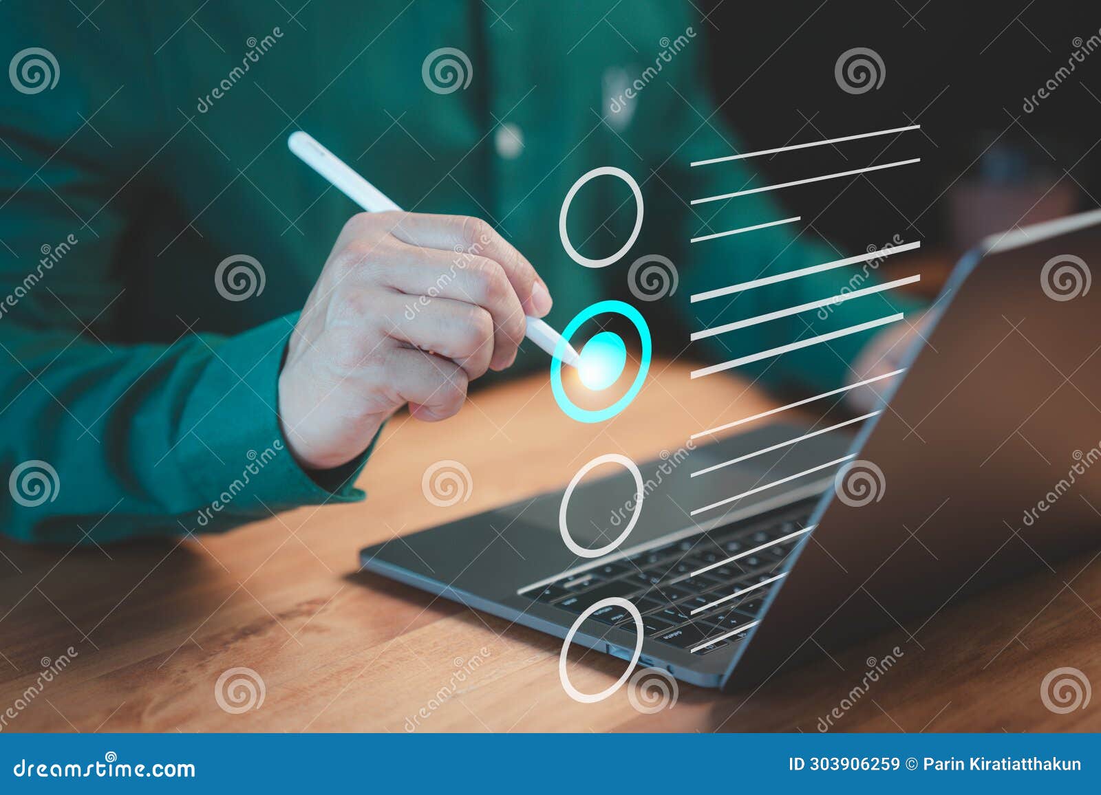 Employee Using a Computer Laptop Making Online Checklist Survey ...