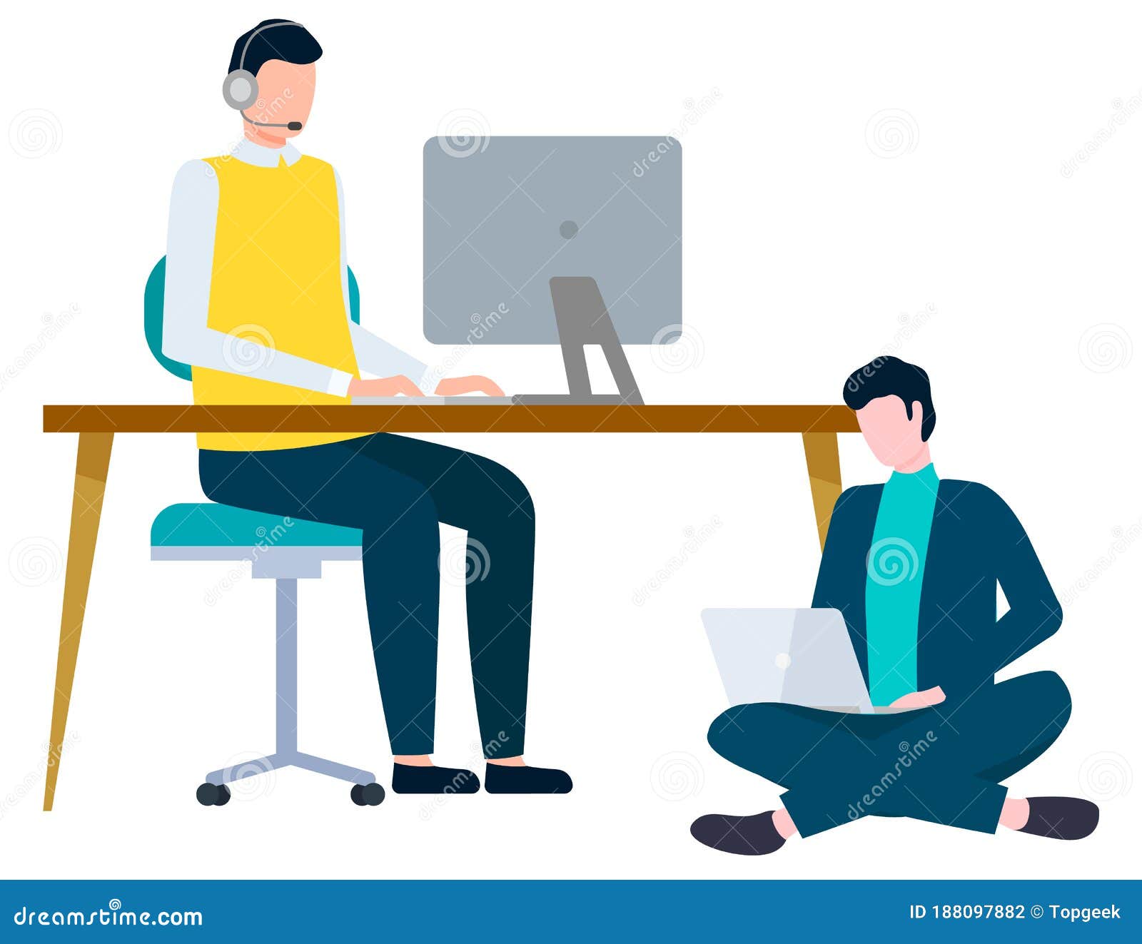 Employee Using Computer, Worldwide Work Vector Stock Vector ...