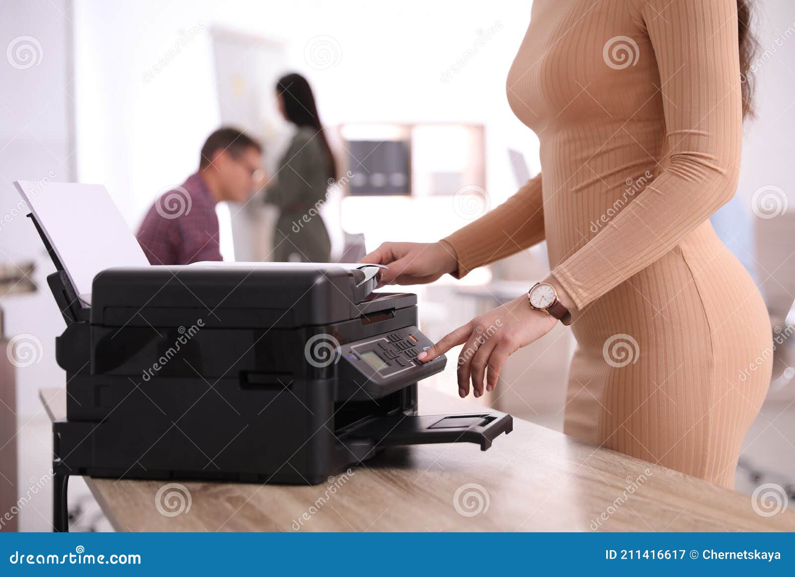 Employee Using Modern Printer in Office, Closeup Stock Image - Image of ...