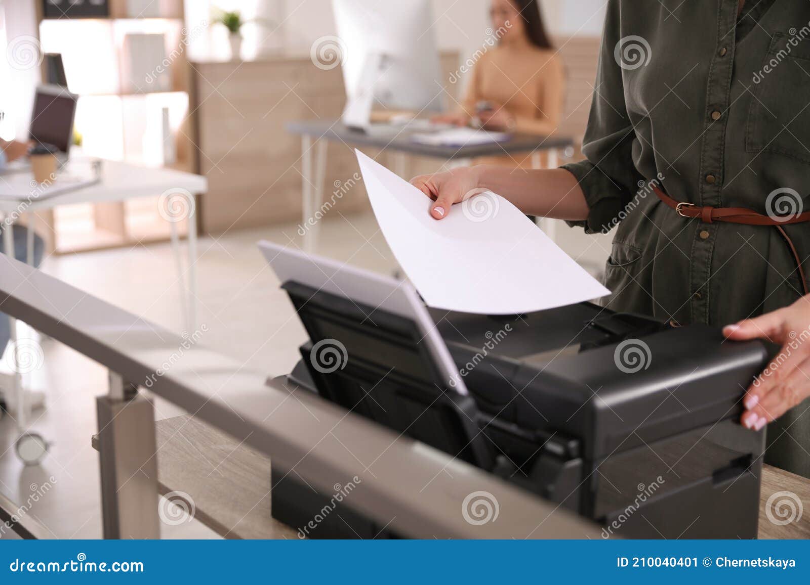 Employee Using Modern Printer in Office, Closeup Stock Image - Image of ...
