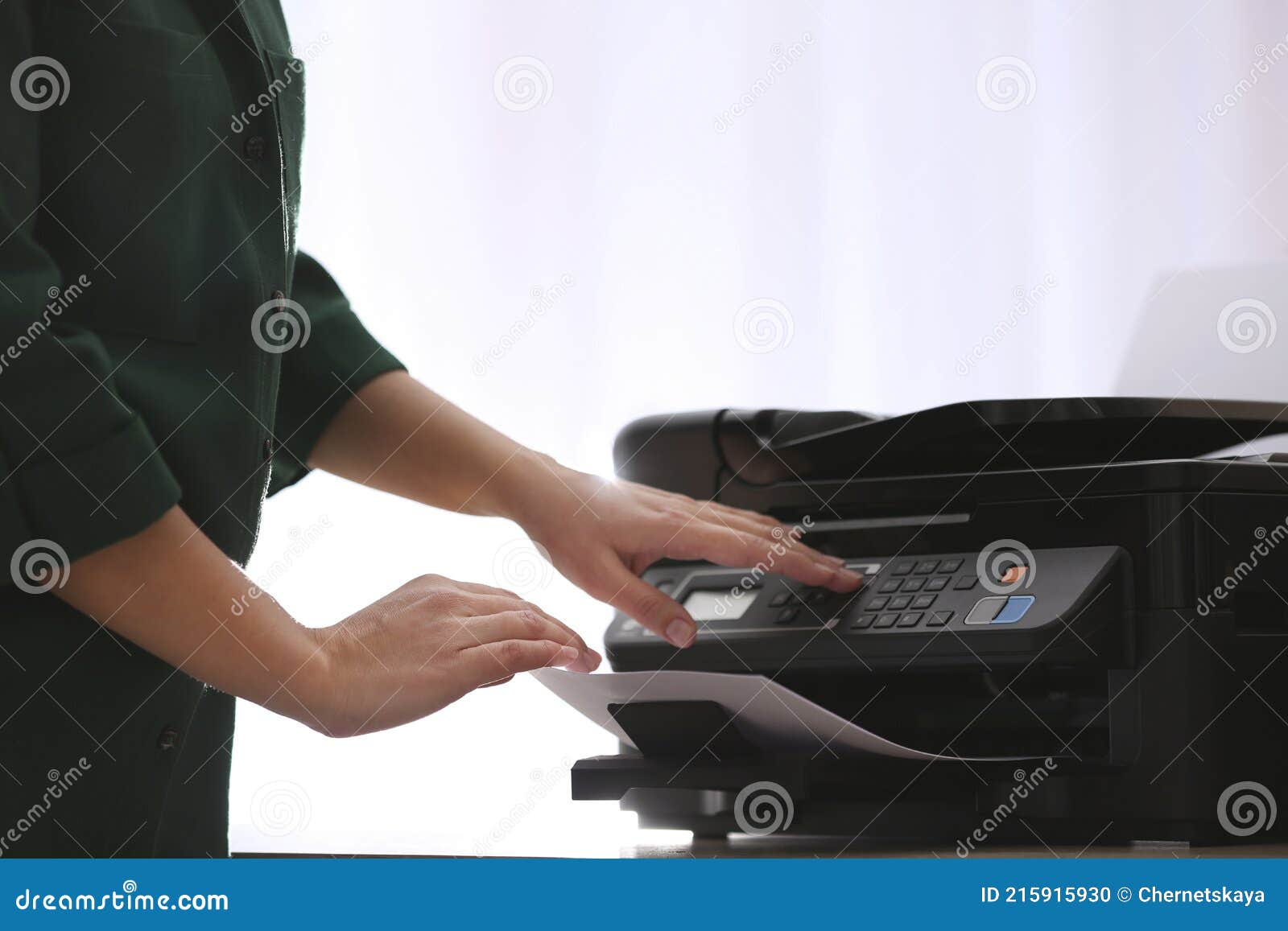 Employee Using Modern Printer in Office, Closeup Stock Photo - Image of ...