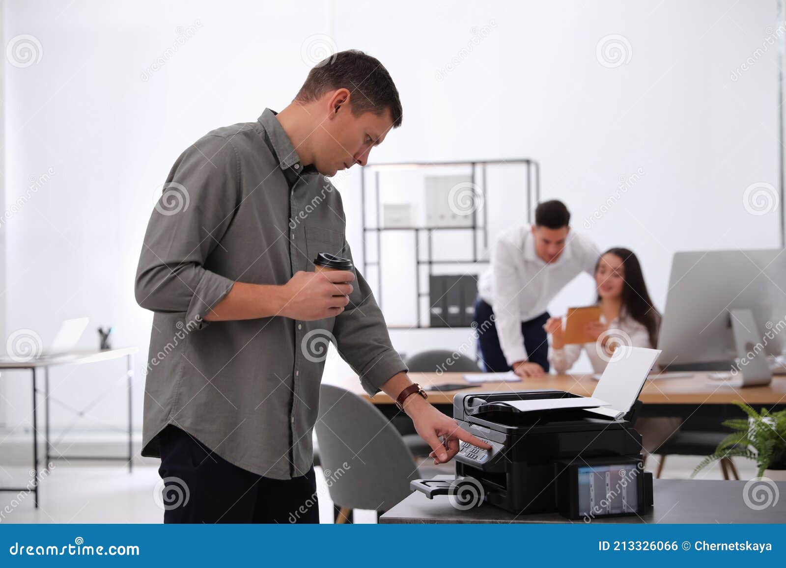 Employee Using New Modern Printer in Office Stock Photo - Image of ...