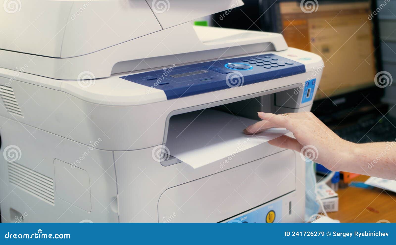 Employee Using Printer or Copier in Office. Stock Image - Image of ...