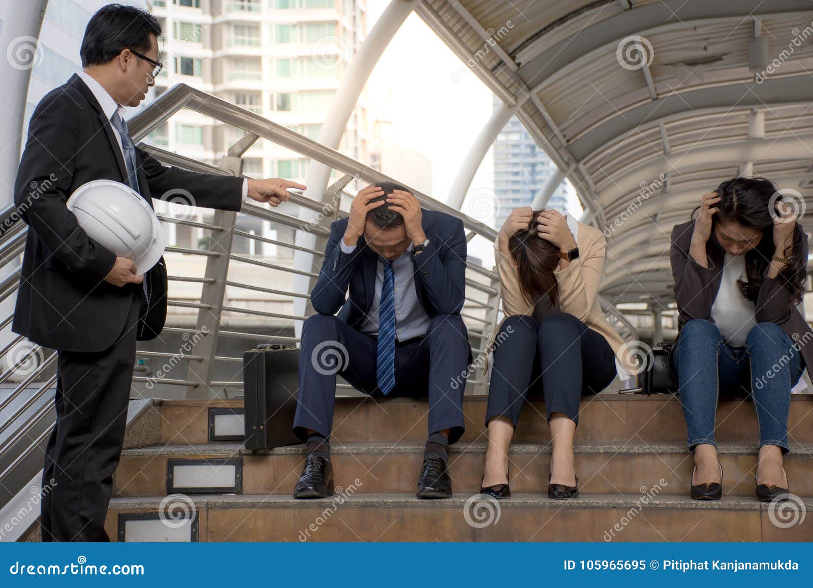 Employee Was Scolded by Supervisor Feeling Be Serious Holding Her Head ...