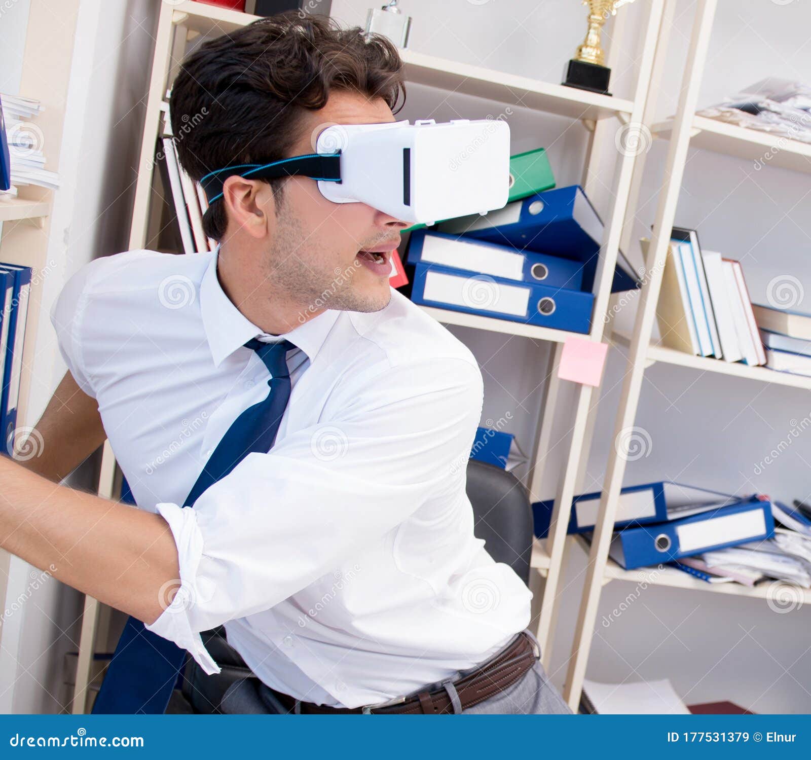 Employee Watching Movie on Vr Virtual Reality Glasses Stock Image ...