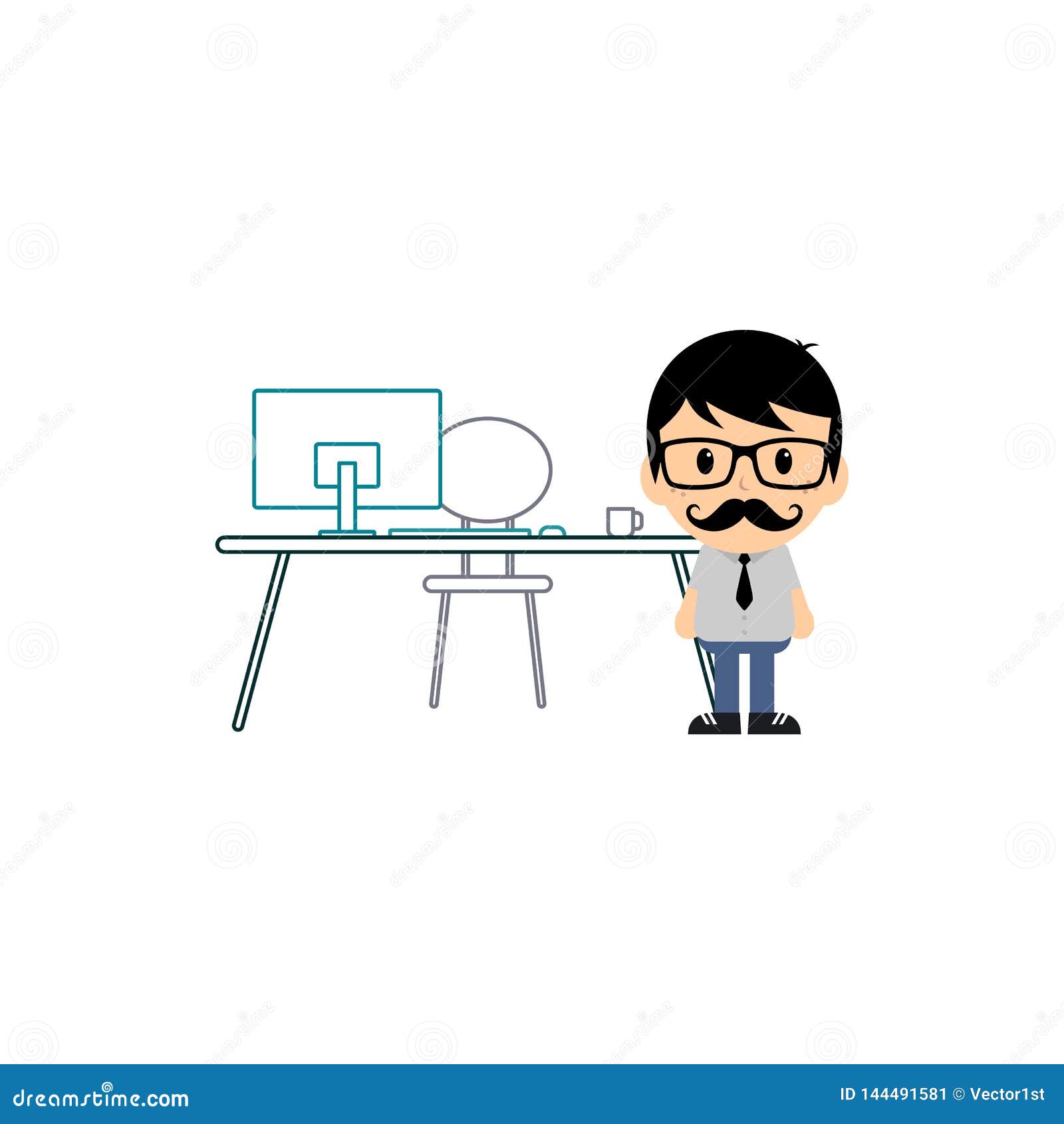 Employee Worker with Work Desk Stock Vector - Illustration of marketing ...