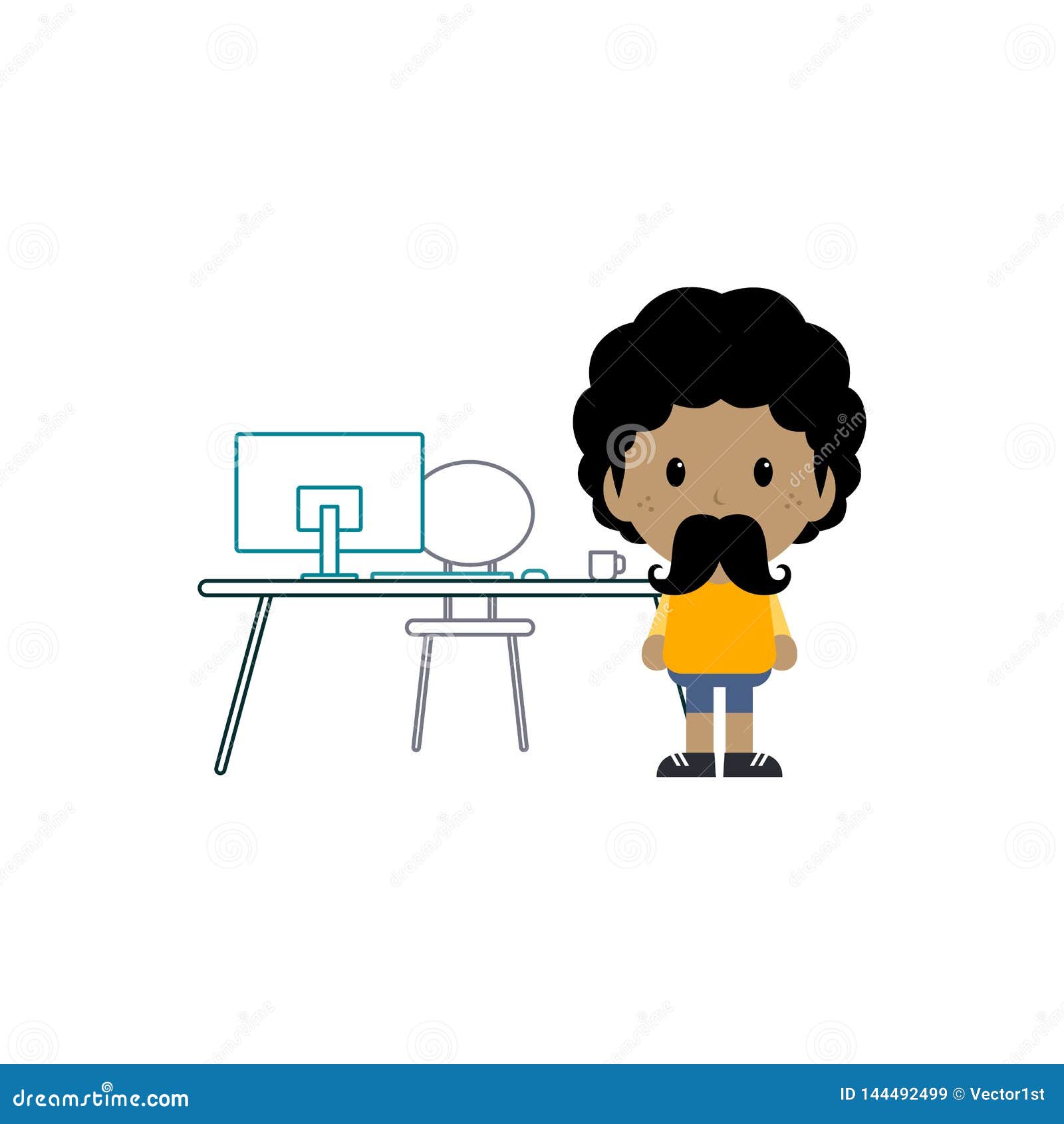 Employee Worker with Work Desk Stock Vector - Illustration of office ...