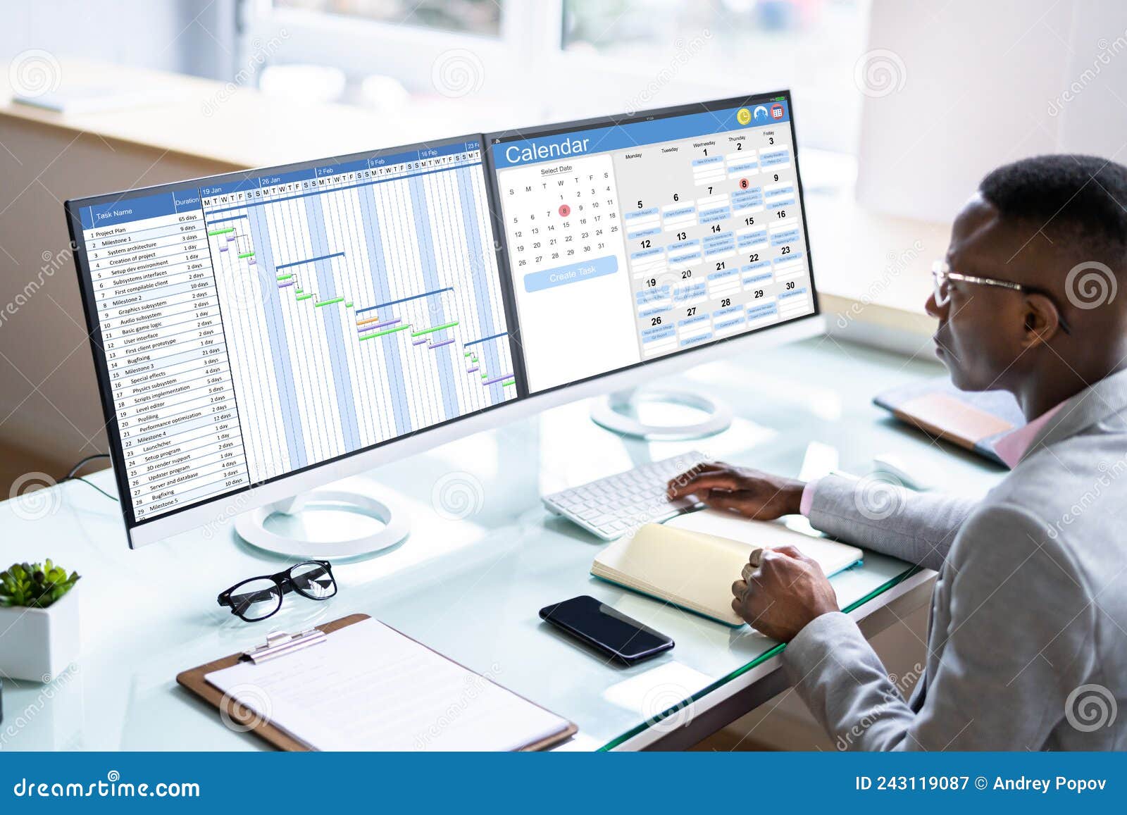 Employee Working on Calendar Schedule Stock Image - Image of reports ...