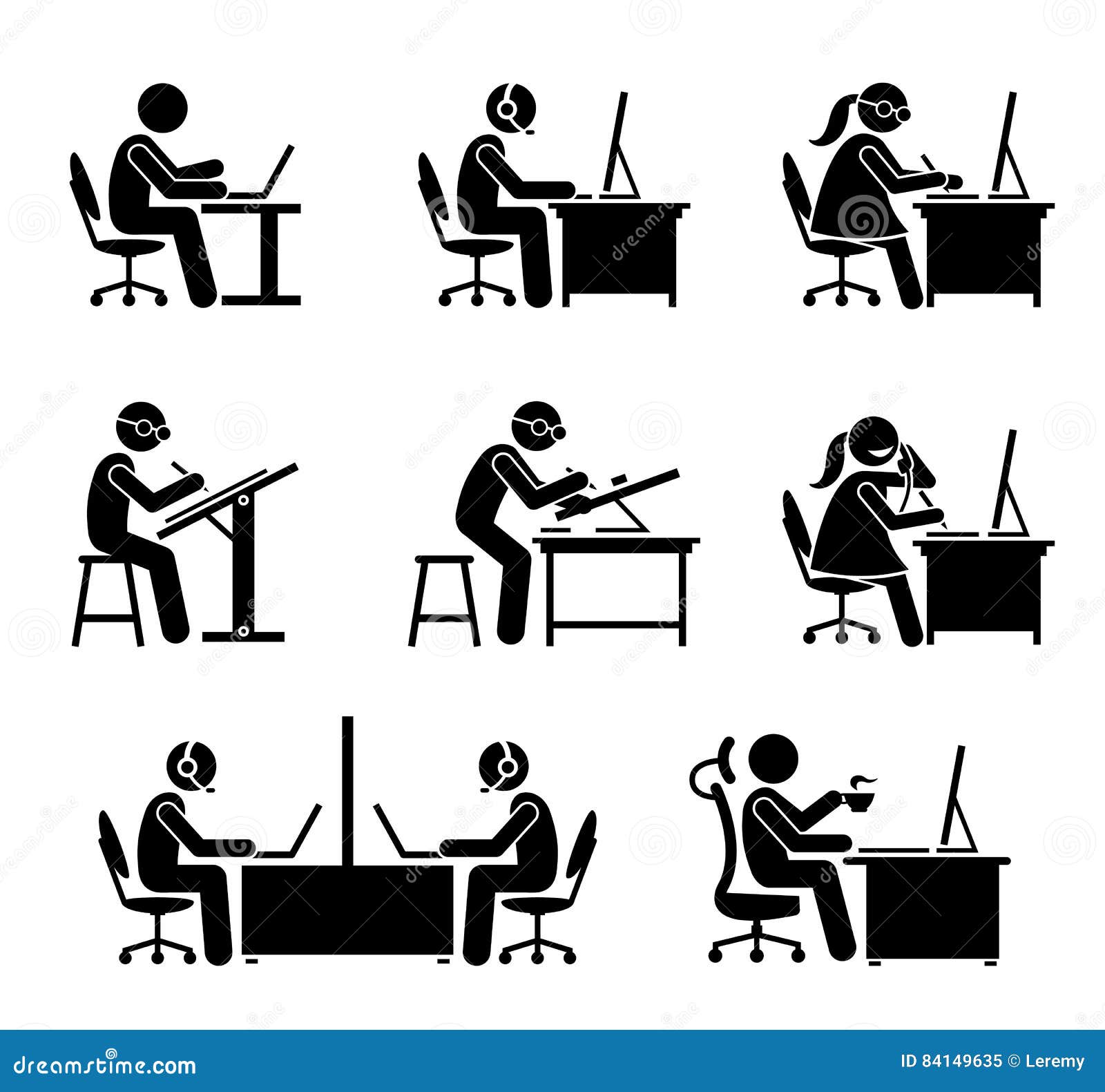 Employee Working with Computer and Laptop at Office. Stock Vector ...