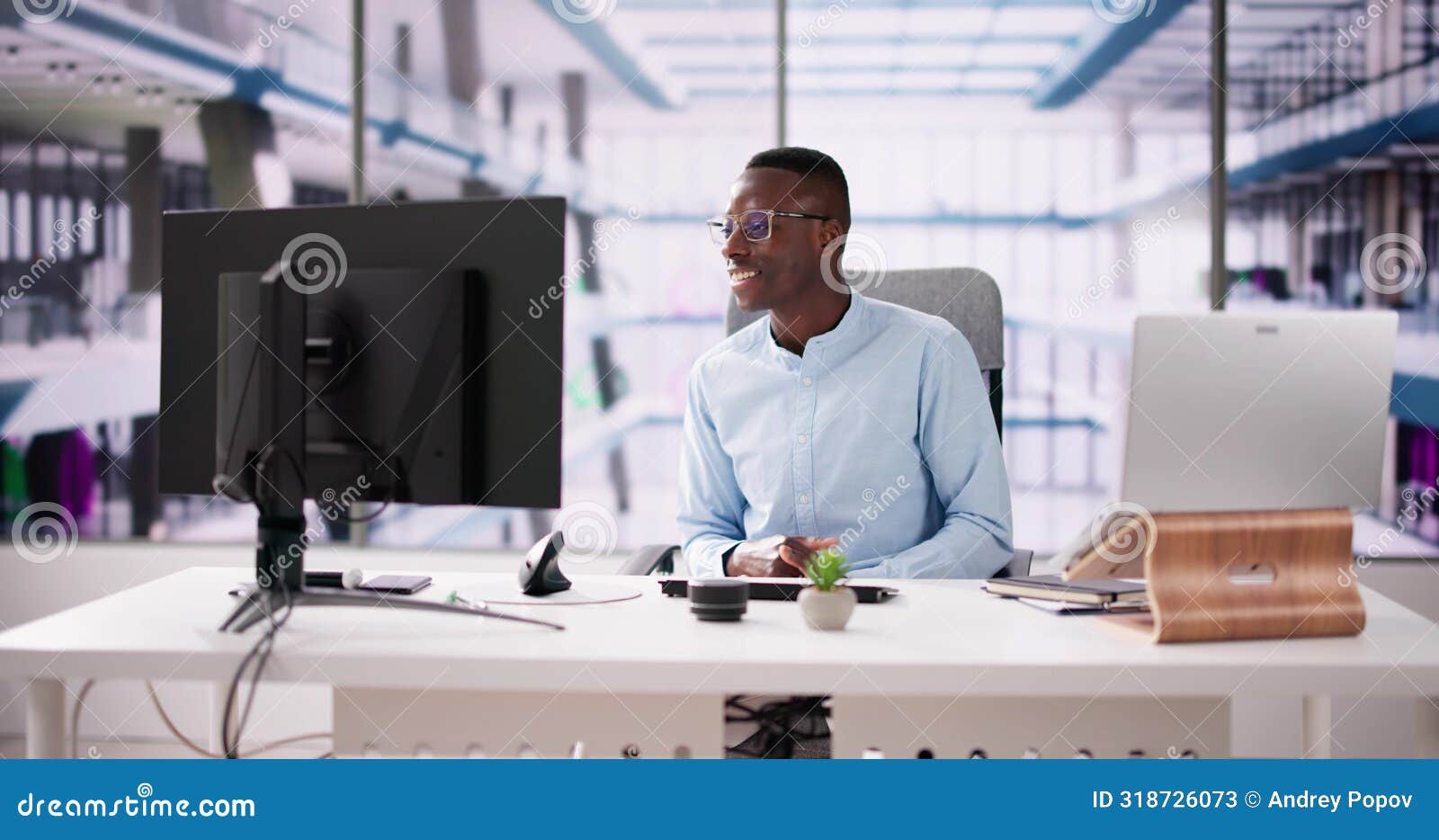 Employee Working on Desktop Computer Stock Image - Image of copy ...
