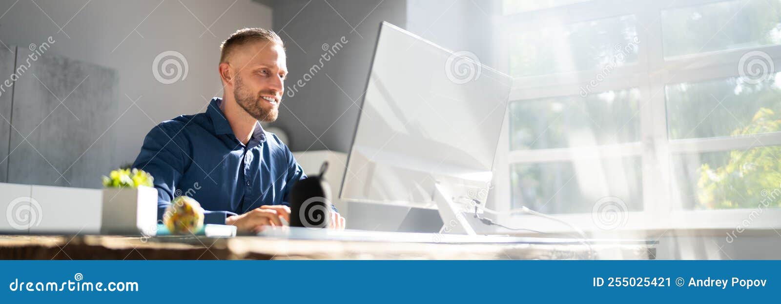 Employee Working on Desktop Computer Stock Image - Image of portrait ...