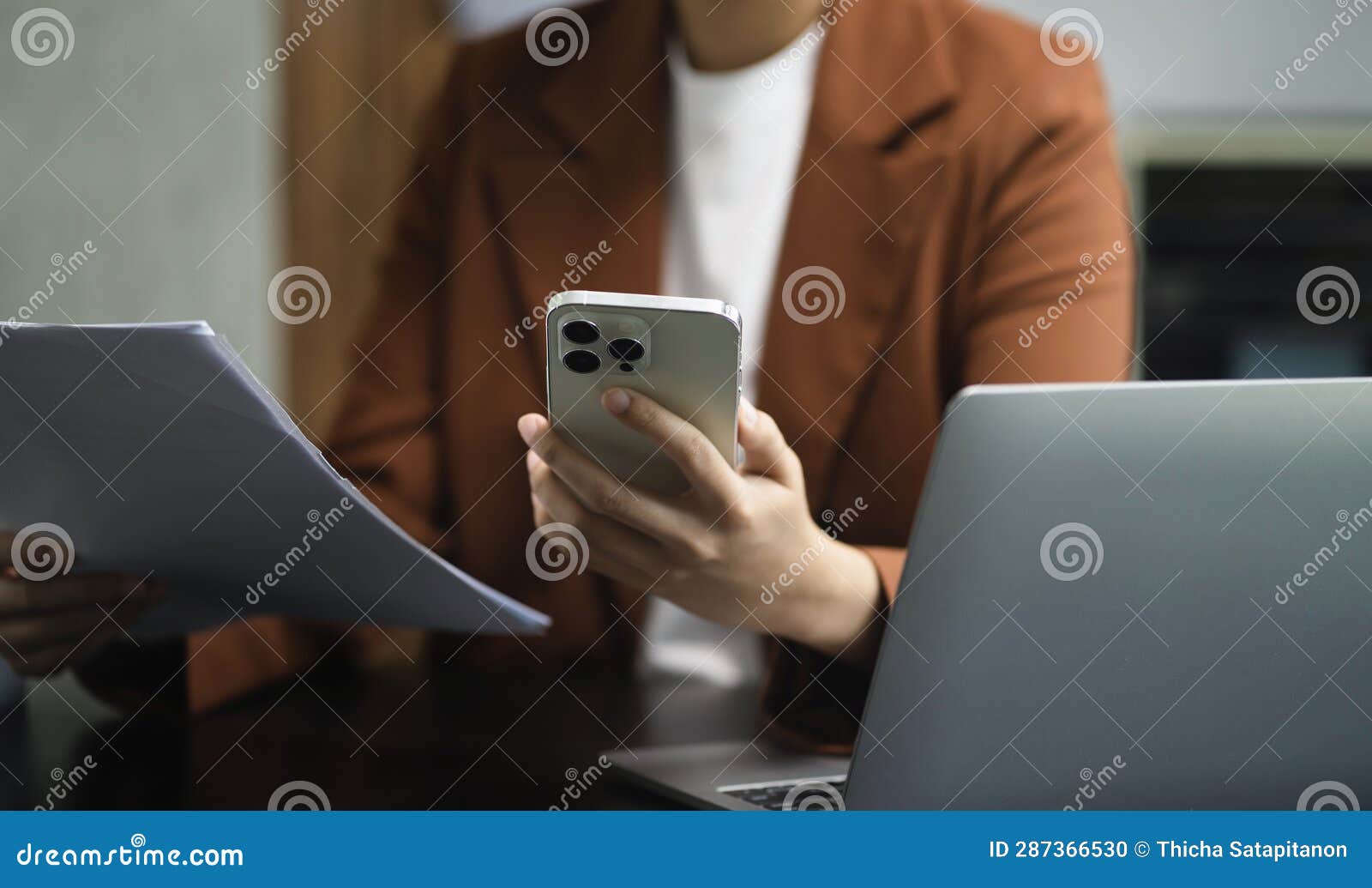 Employee, Working with Documents Sitting at Desk Using Laptop and ...