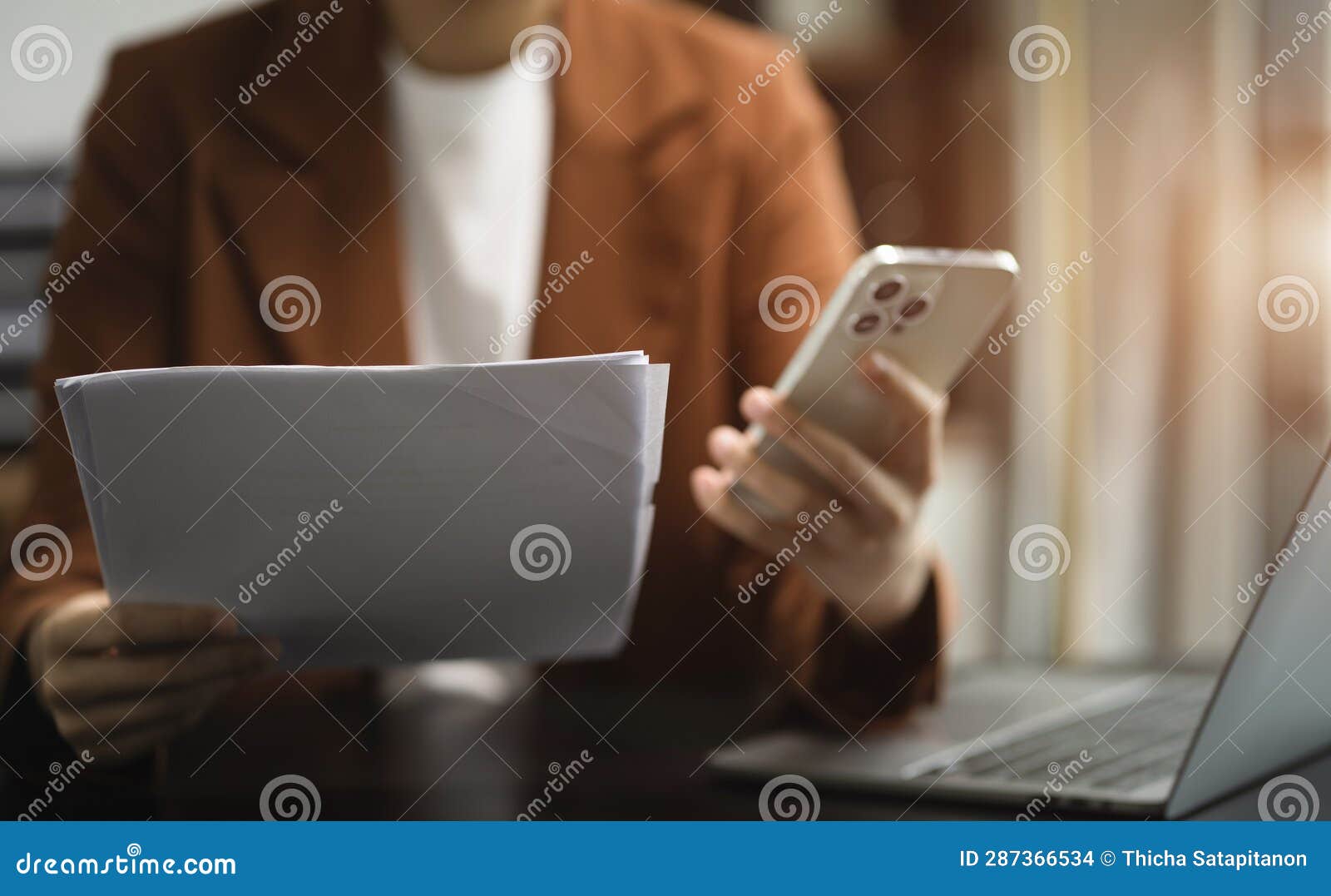 Employee, Working with Documents Sitting at Desk Using Laptop and ...