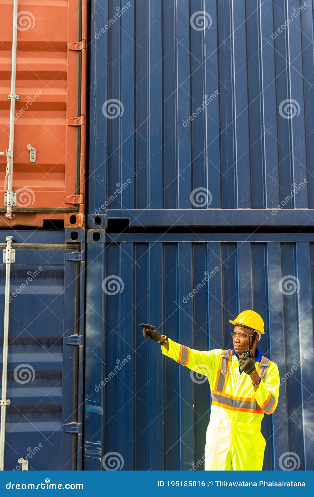 The Employee is Working in Front of the Container Stock Photo - Image ...