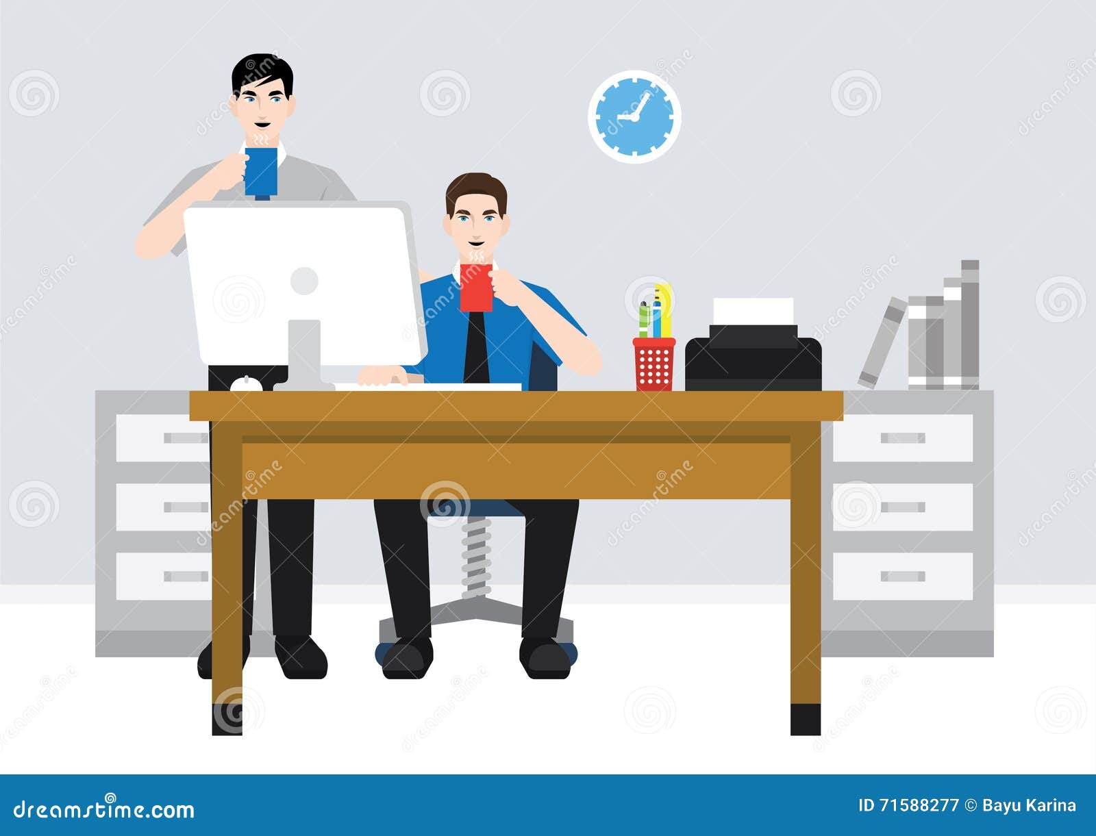 An Employee on Working Hours Illustration. Stock Vector - Illustration ...