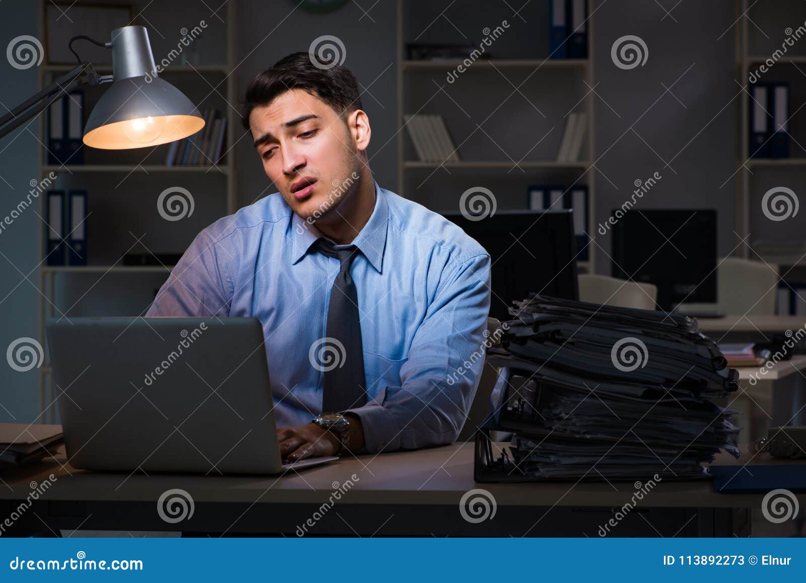 The Employee Working Late at Night at Important Report Stock Image ...