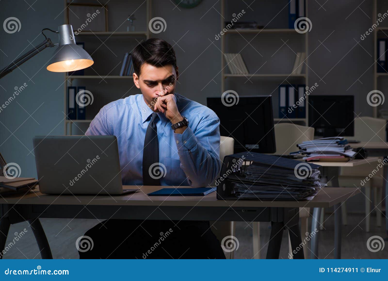 The Employee Working Late at Night at Important Report Stock Image ...