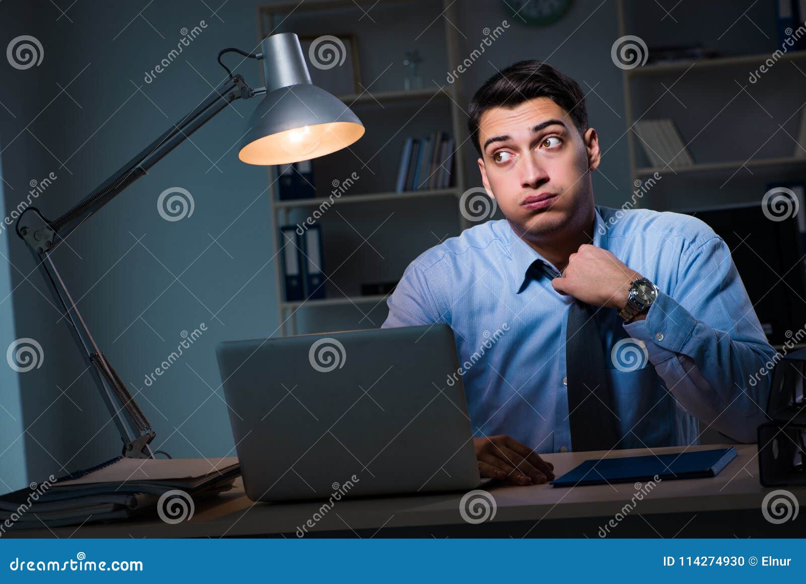 The Employee Working Late at Night at Important Report Stock Photo ...
