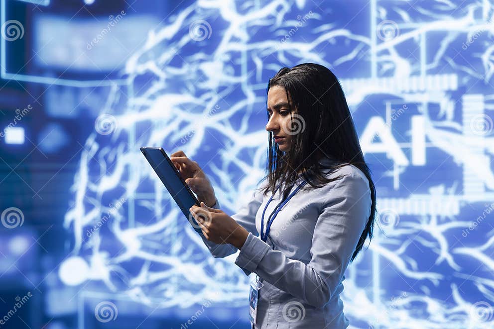 Employee Working on Tablet, Developing AI Machine Learning Algorithms Stock Photo - Image of ...