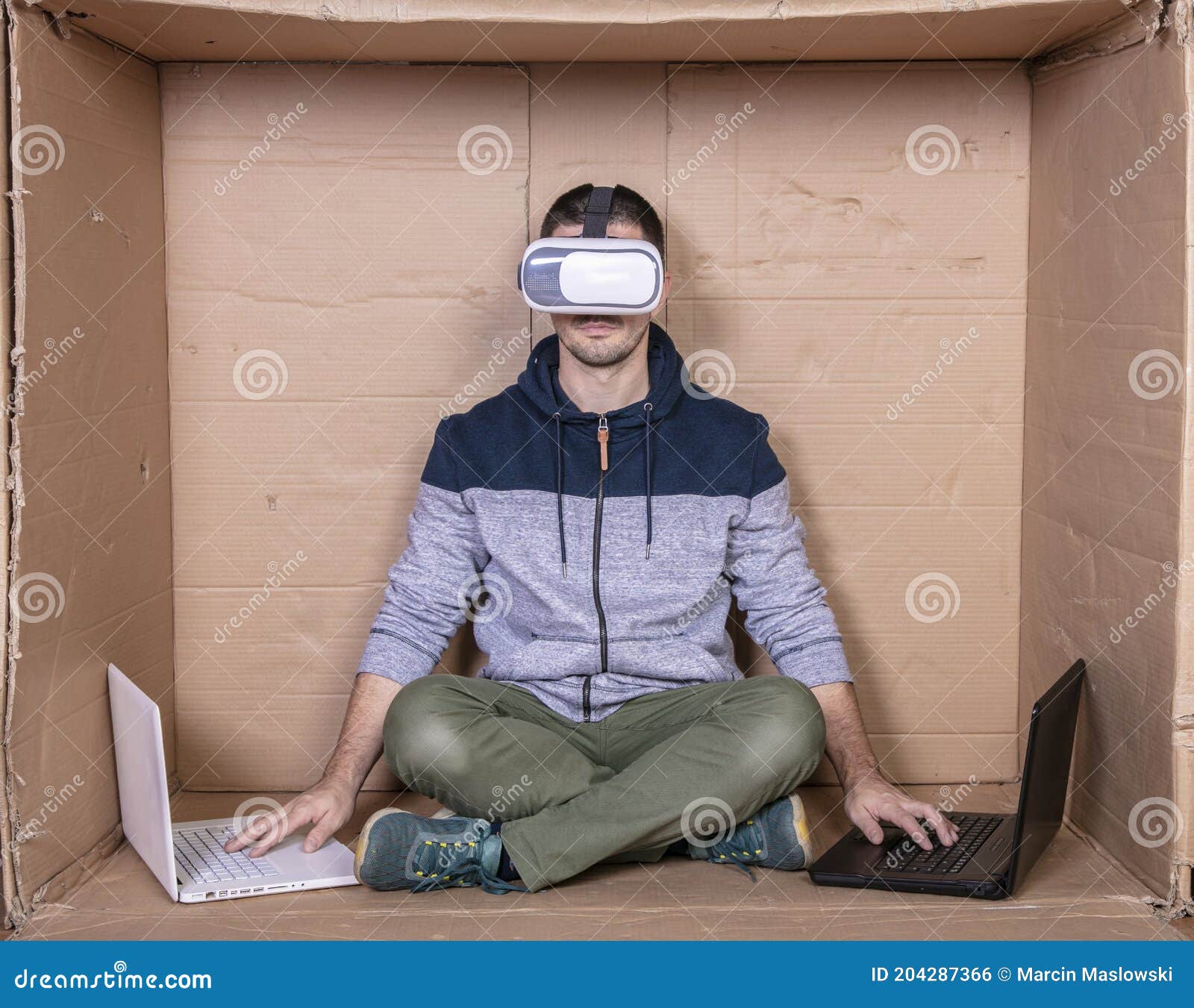 An it Employee Works for a Colleague, Operates Two Laptops at the Same ...