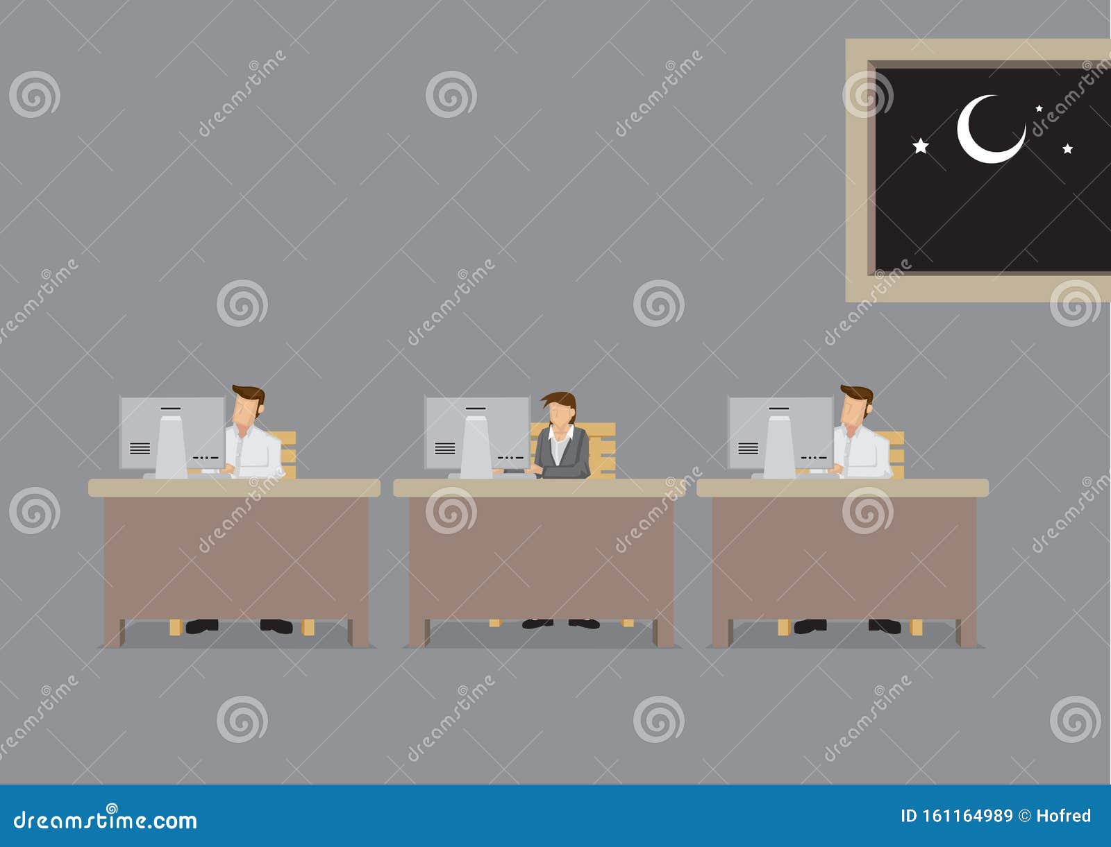 Working Overtime in Office at Night Cartoon Vector Illustration Stock ...