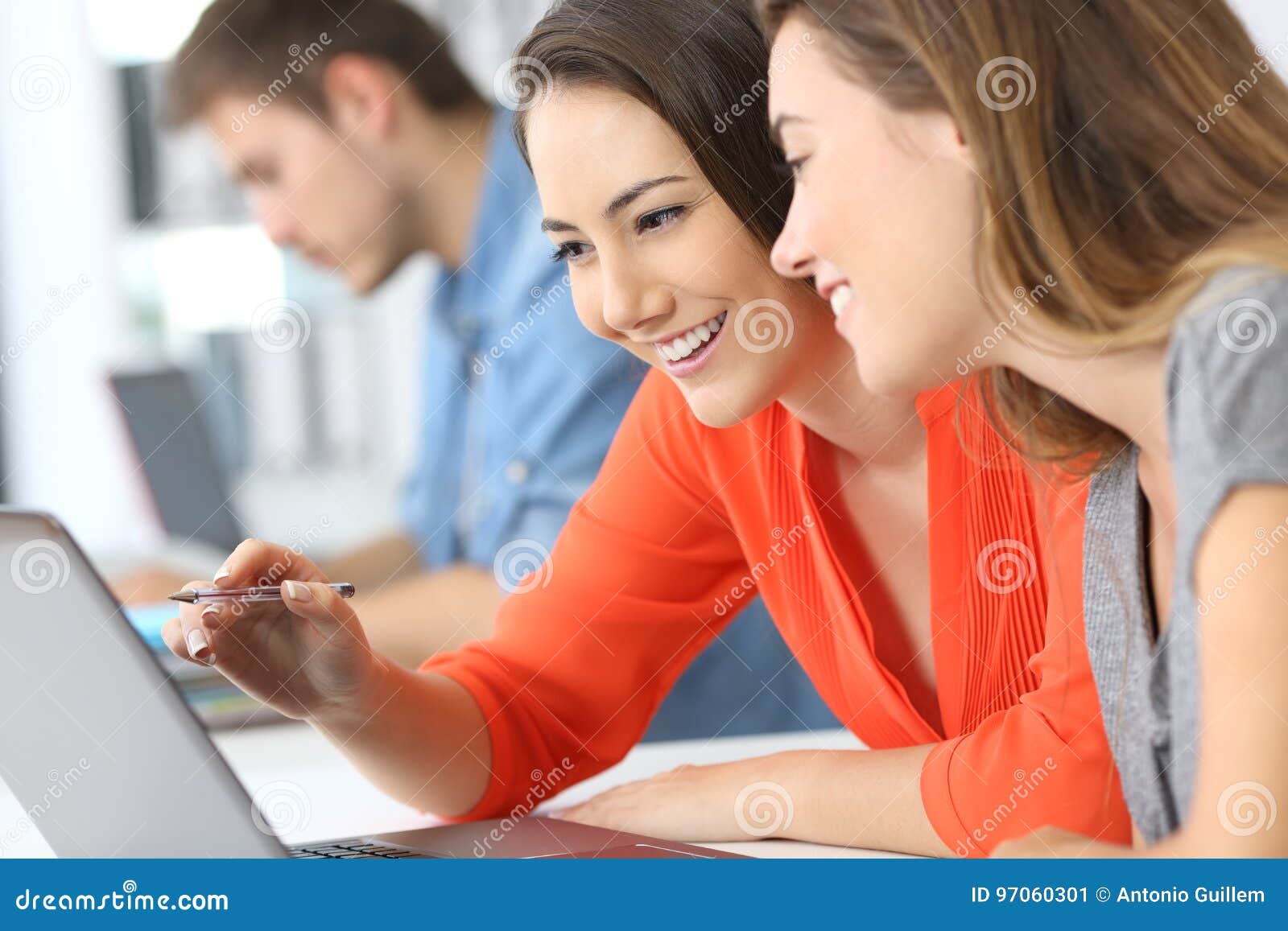Employees Co-working on Line at Office Stock Image - Image of asking ...