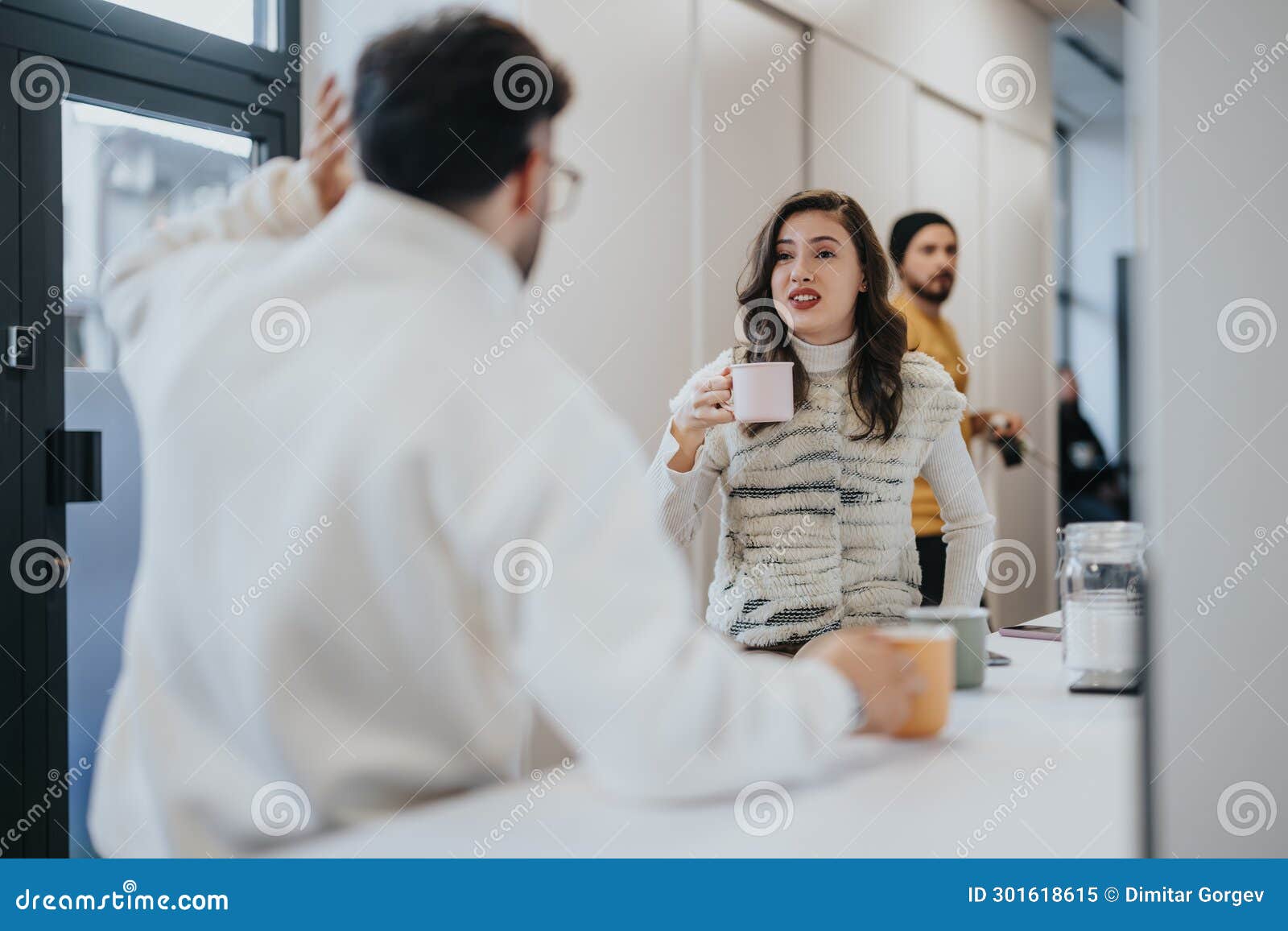 Employees Collaborating in a Modern Kitchen. they Discuss Ideas and ...