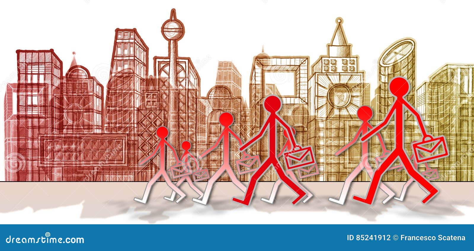 Employees Come To Work in a Big City - Concept Image Stock Illustration ...