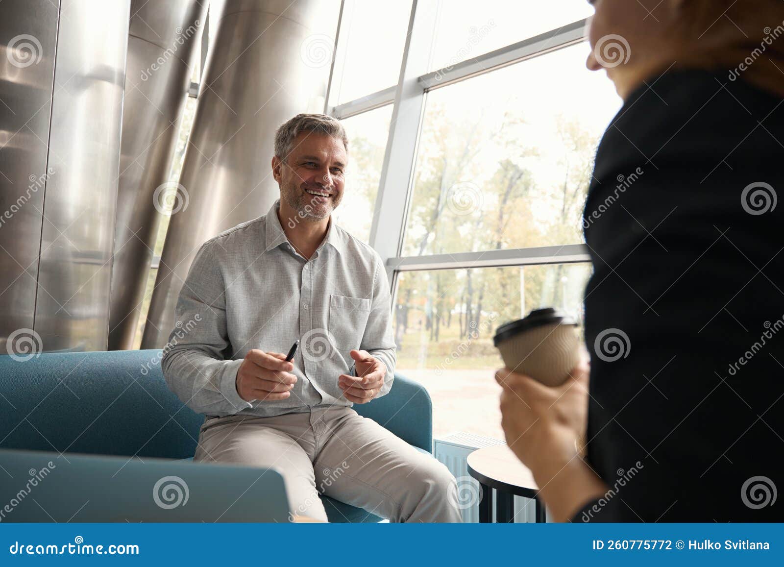 Employees of the Company Communicate Friendly in the Recreation Area ...