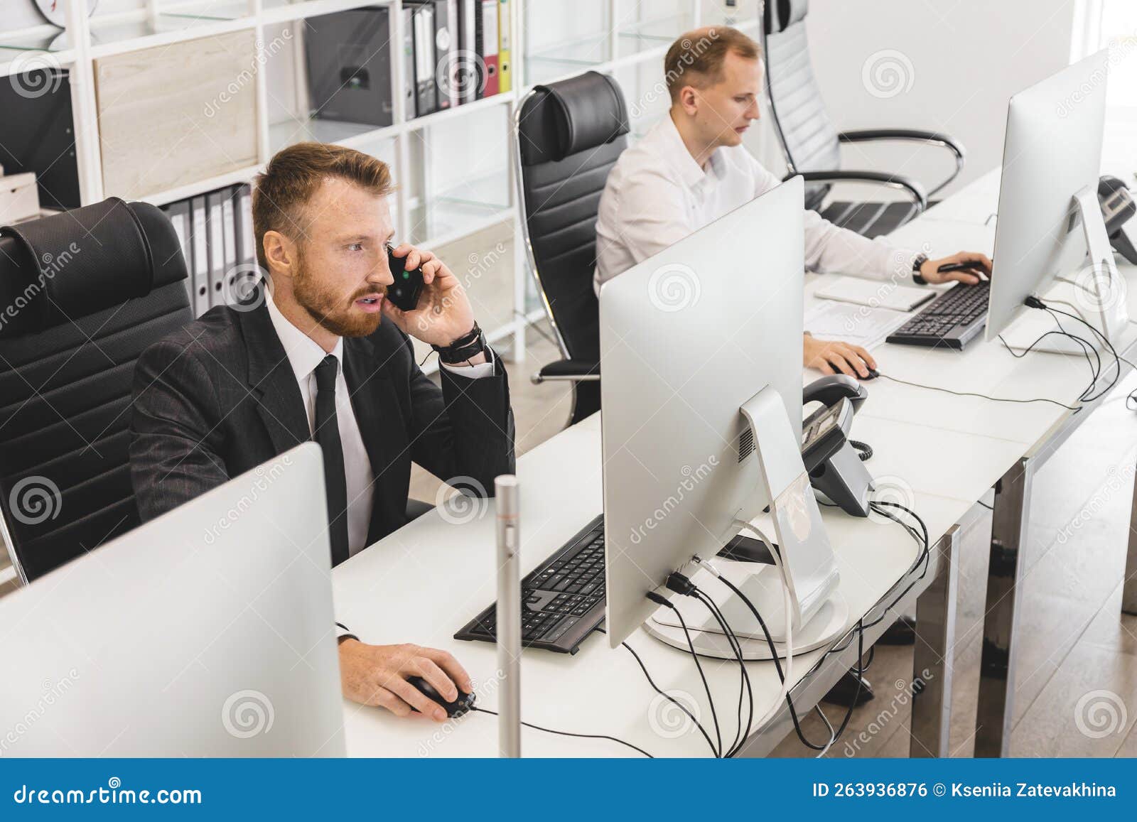 Employees of the Company Work at Computers in the Office. Interaction ...