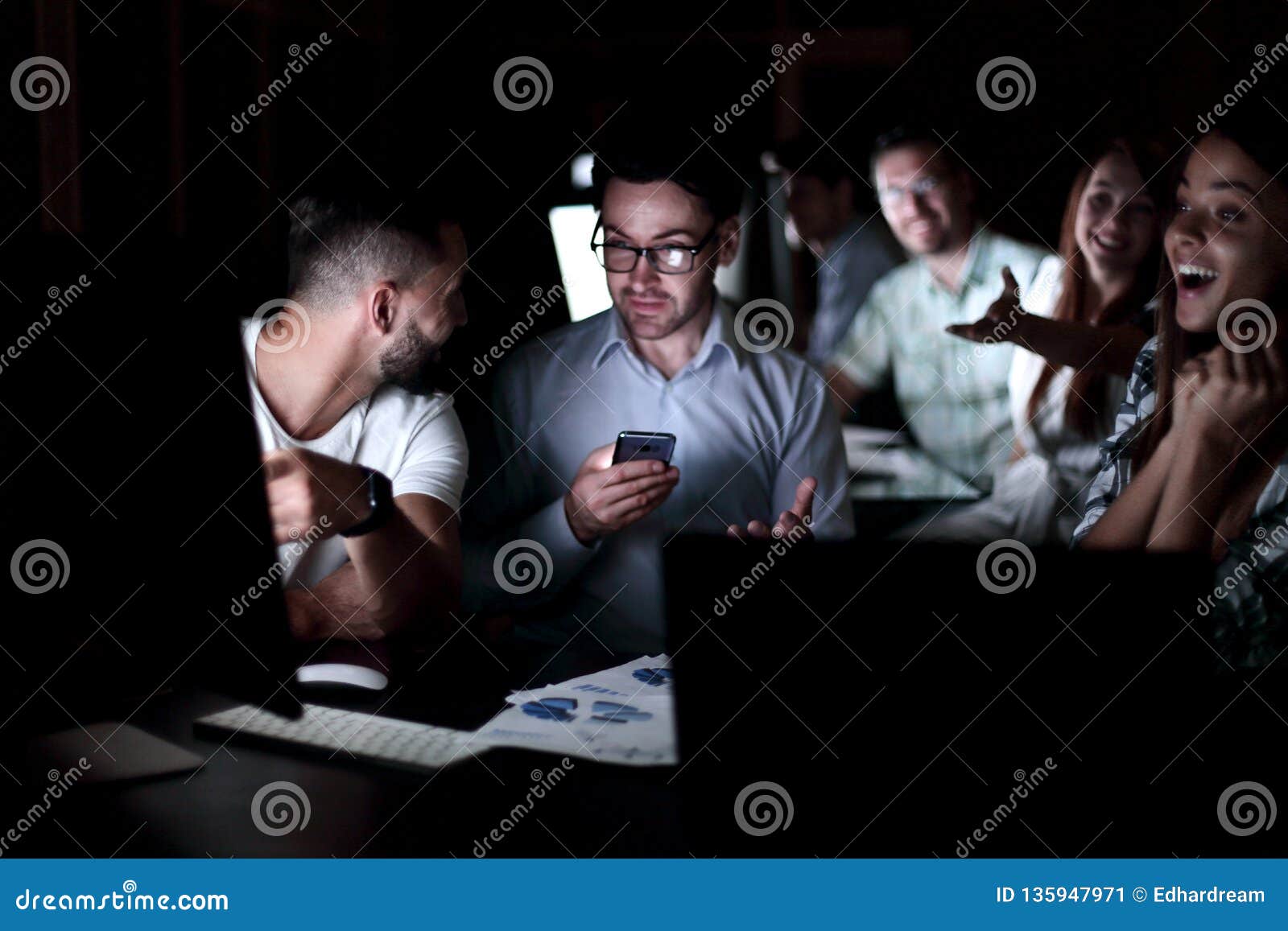Employees of the Company Work in the Evening Stock Image - Image of ...