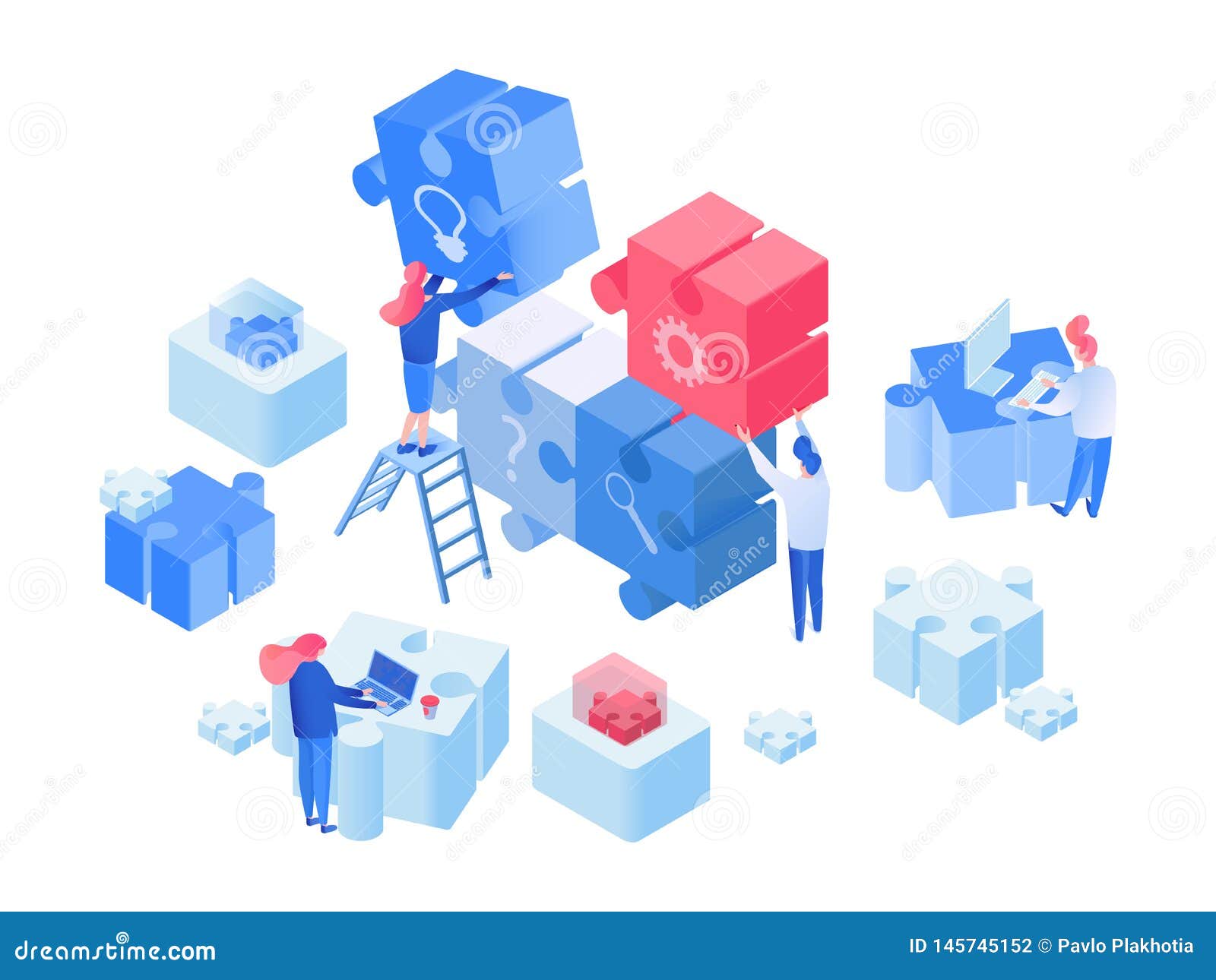 Employees Coworking, Team Working Isometric Illustration Stock Vector ...
