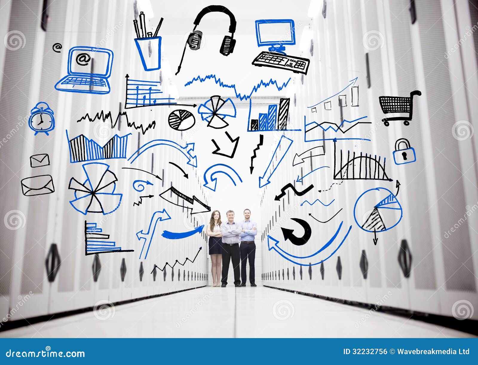Employees in a Data Center Standing in Front of Drawings Stock ...