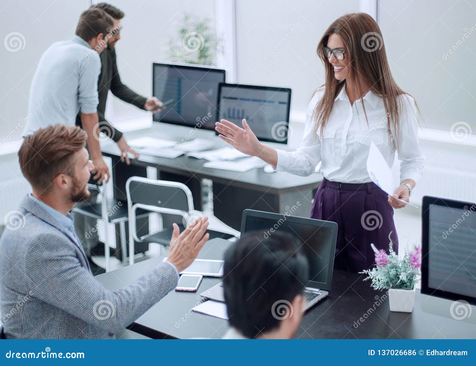 Employees Discussing New Ideas. Stock Photo - Image of briefing, busy ... Employees Discussing New Ideas. Stock Photo - Image of briefing, busy ...