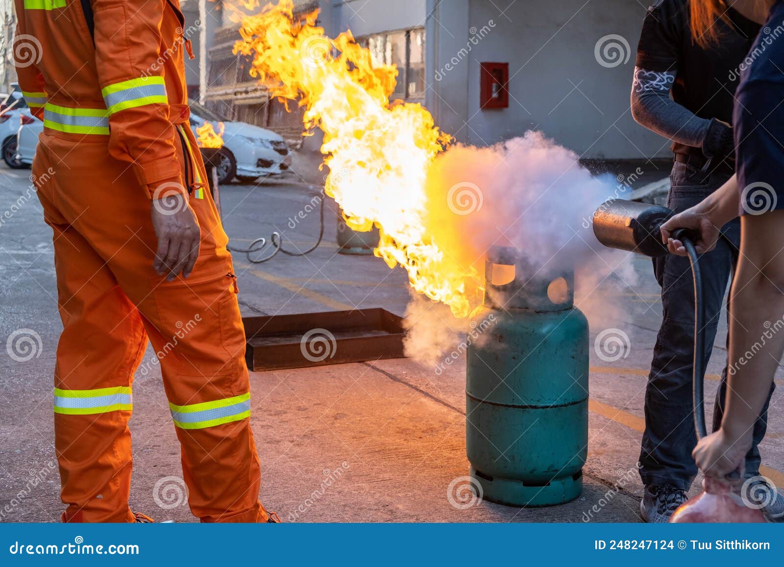 Employees Firefighting Training,Extinguish a Fire Stock Photo - Image ...