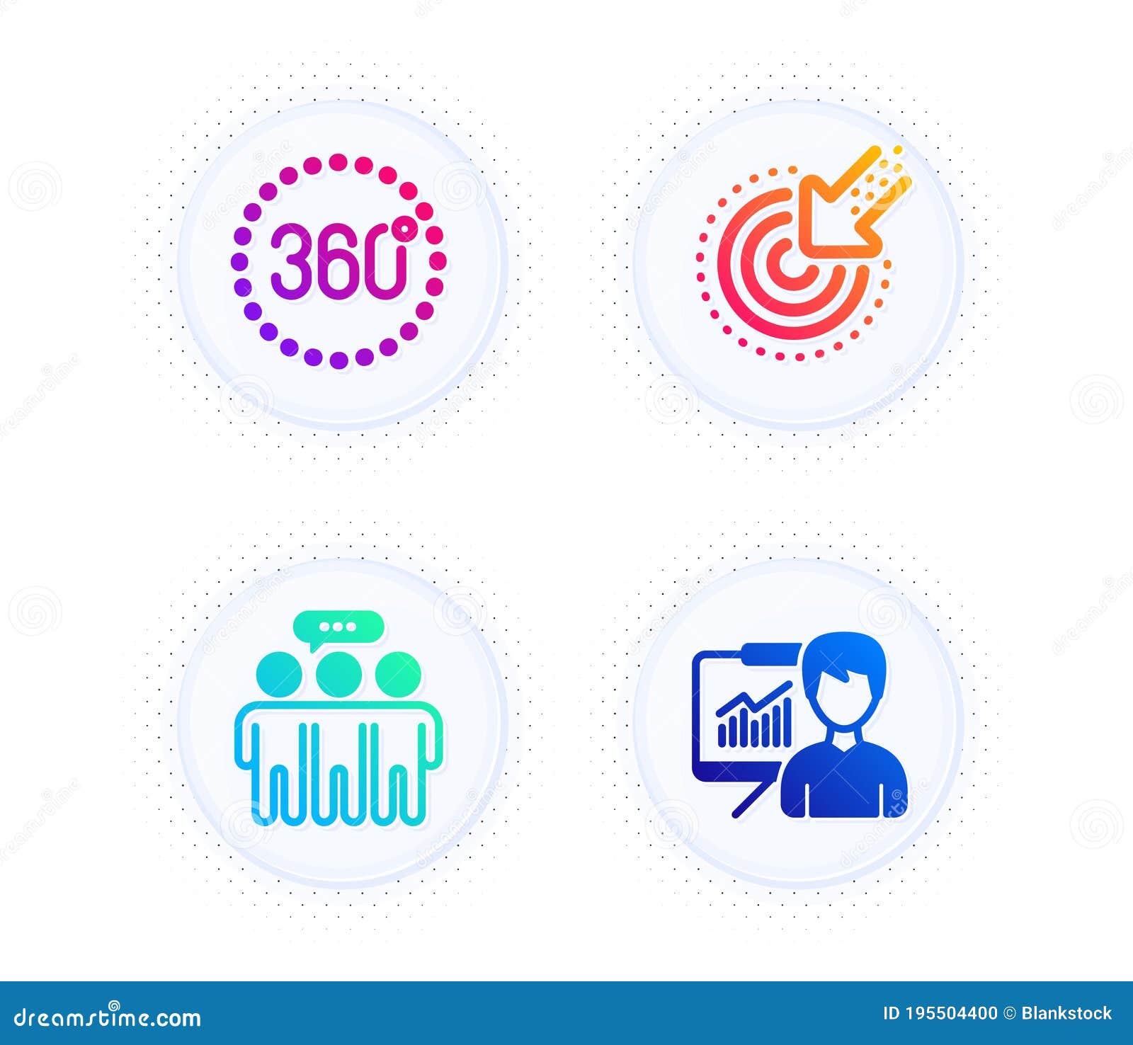 Employees Group, Targeting and 360 Degrees Icons Set. Presentation Sign ...