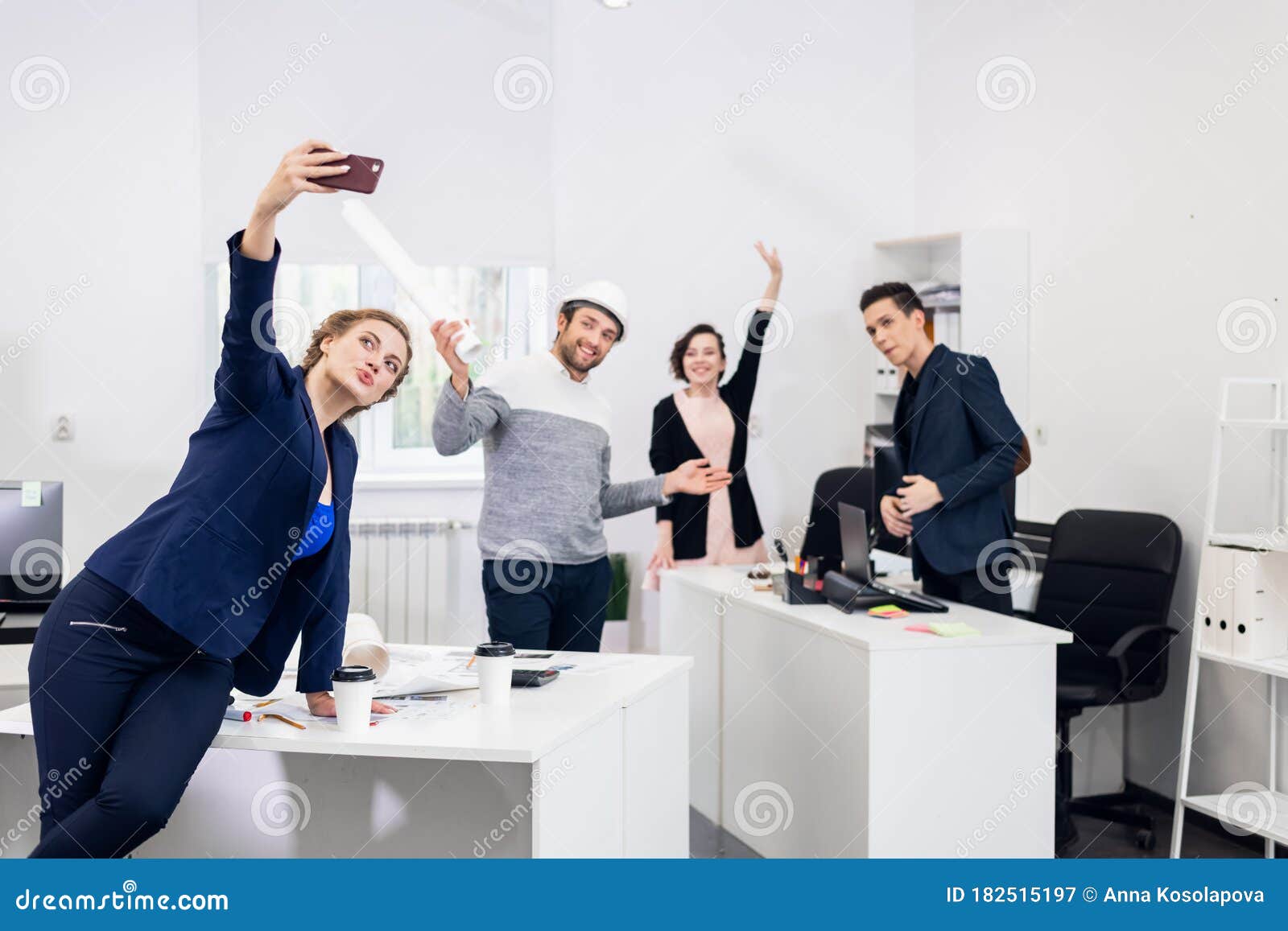 Employees Having Fun in the Office, Posing and Taking Selfies Wi Stock ...