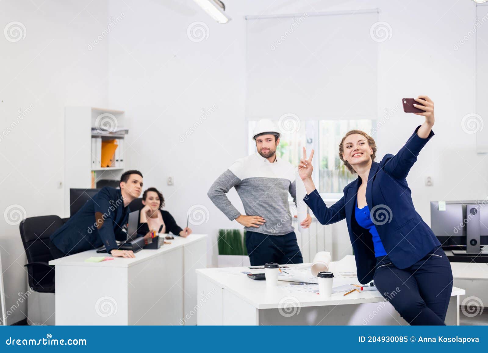 Employees Having Fun in the Office, Posing and Taking Selfies Wi Stock ...