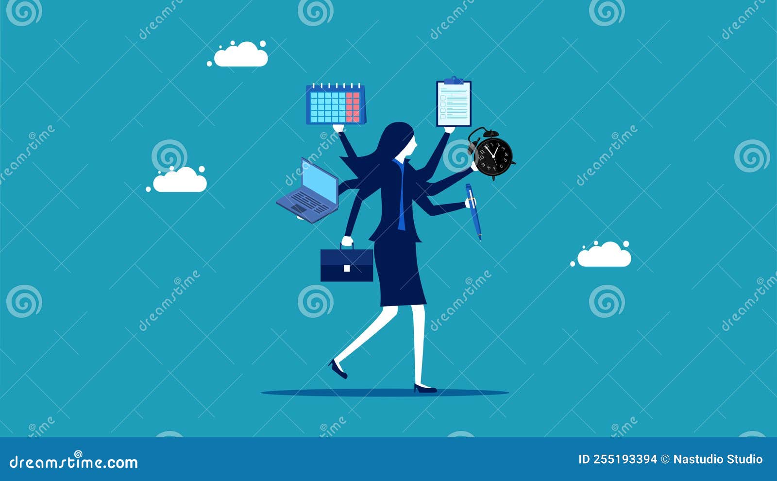 Employees are Multitasking at the Same Time. Business Woman Busy with ...