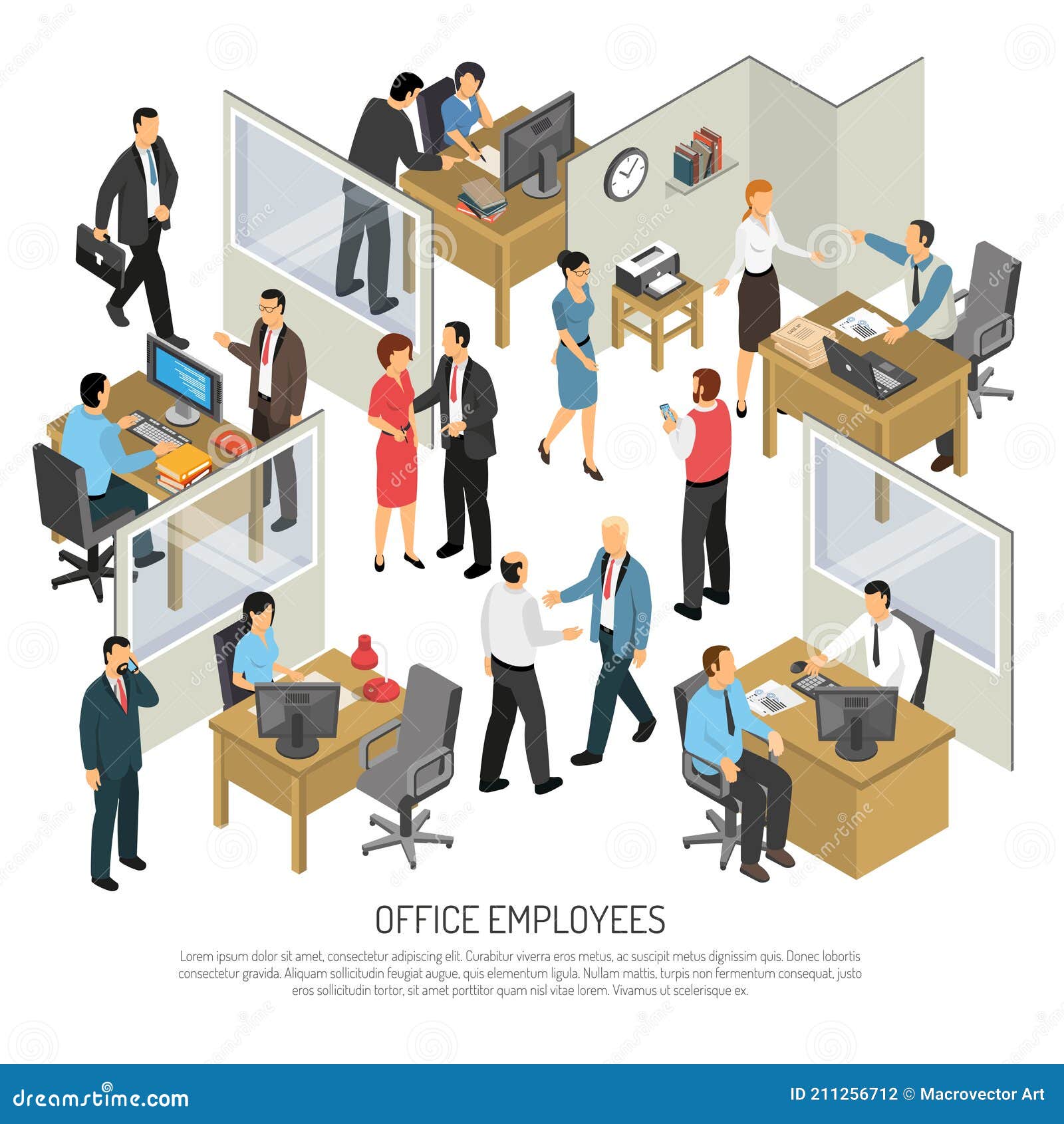 Employees in Office Design Concept Stock Vector - Illustration of ...