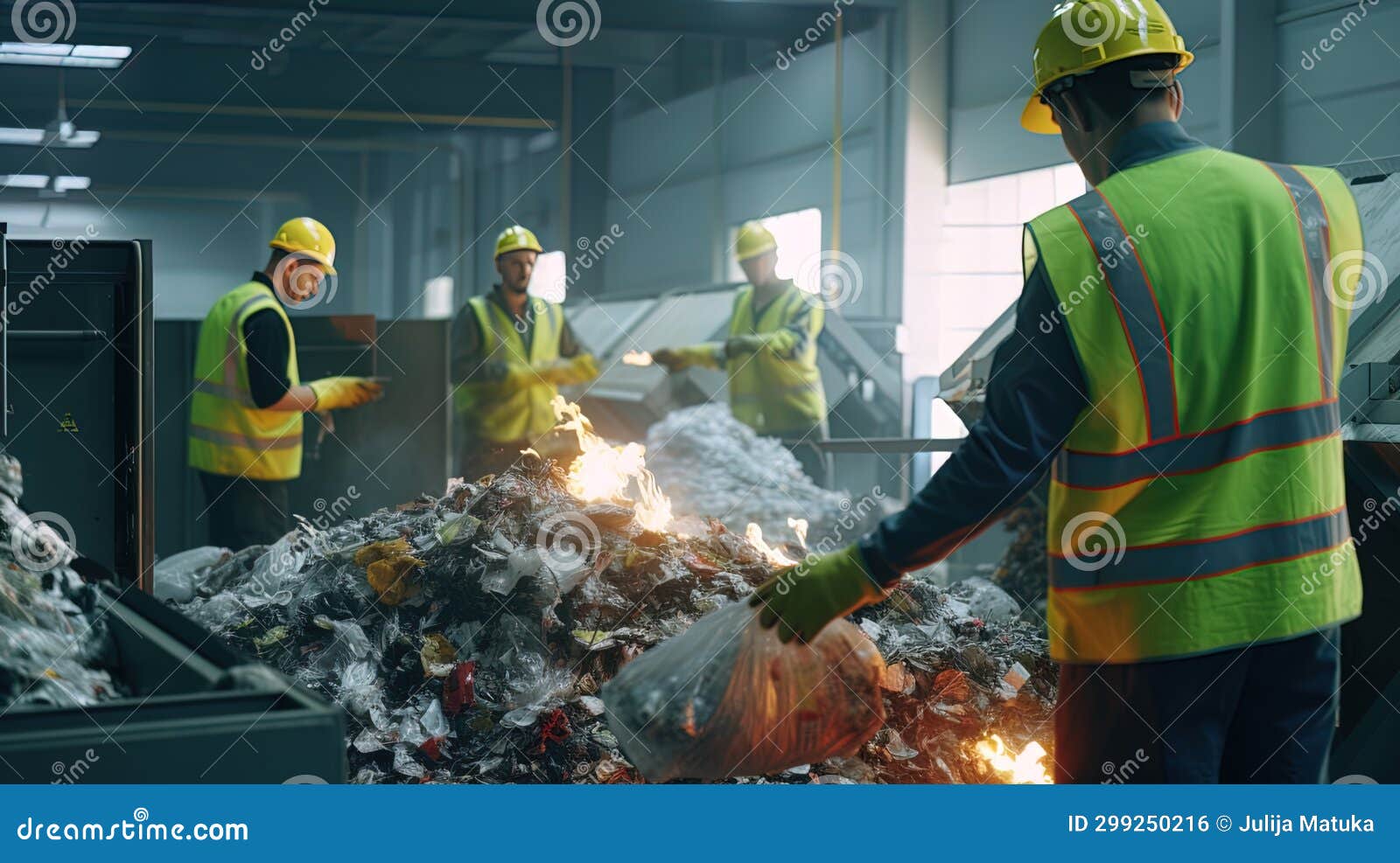 Employees of Recycling Services Engaged in Sorting and Processing ...