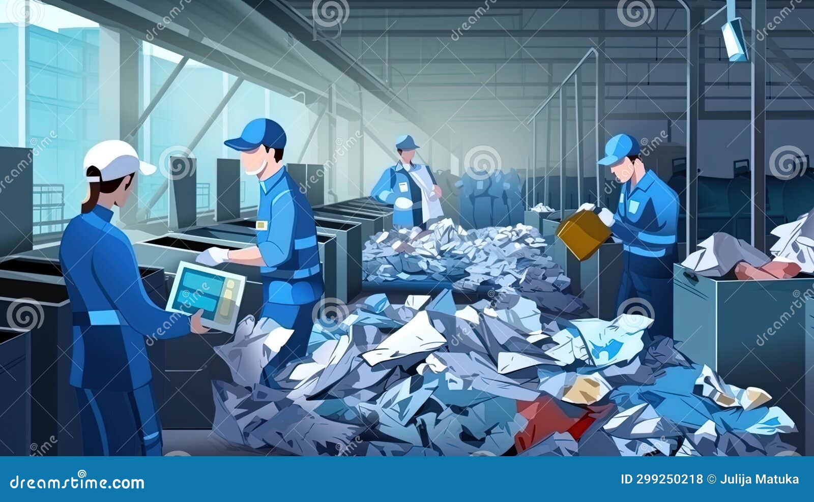 Employees of Recycling Services Engaged in Sorting and Processing ...