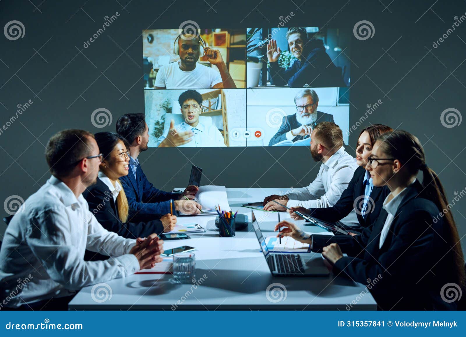 Employees Sit in Modern Office Boardroom, Discussing Projects and ...