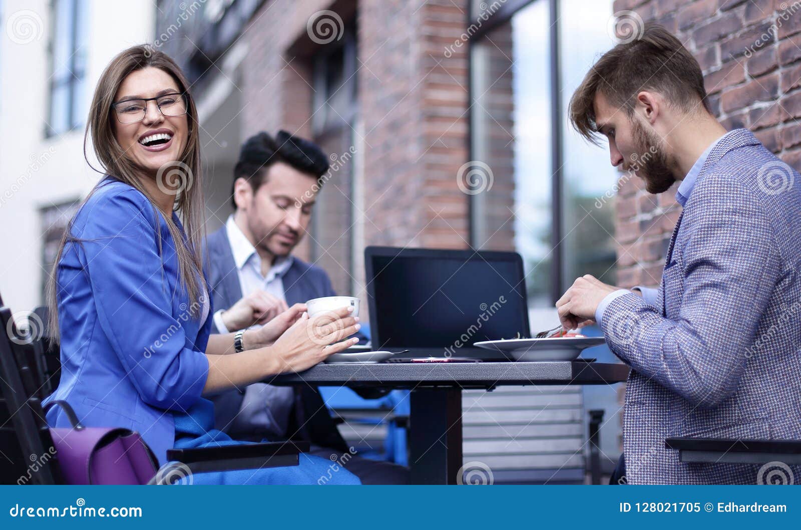 Employees Sitting at a Table in a Cafe Stock Image - Image of cafeteria ...