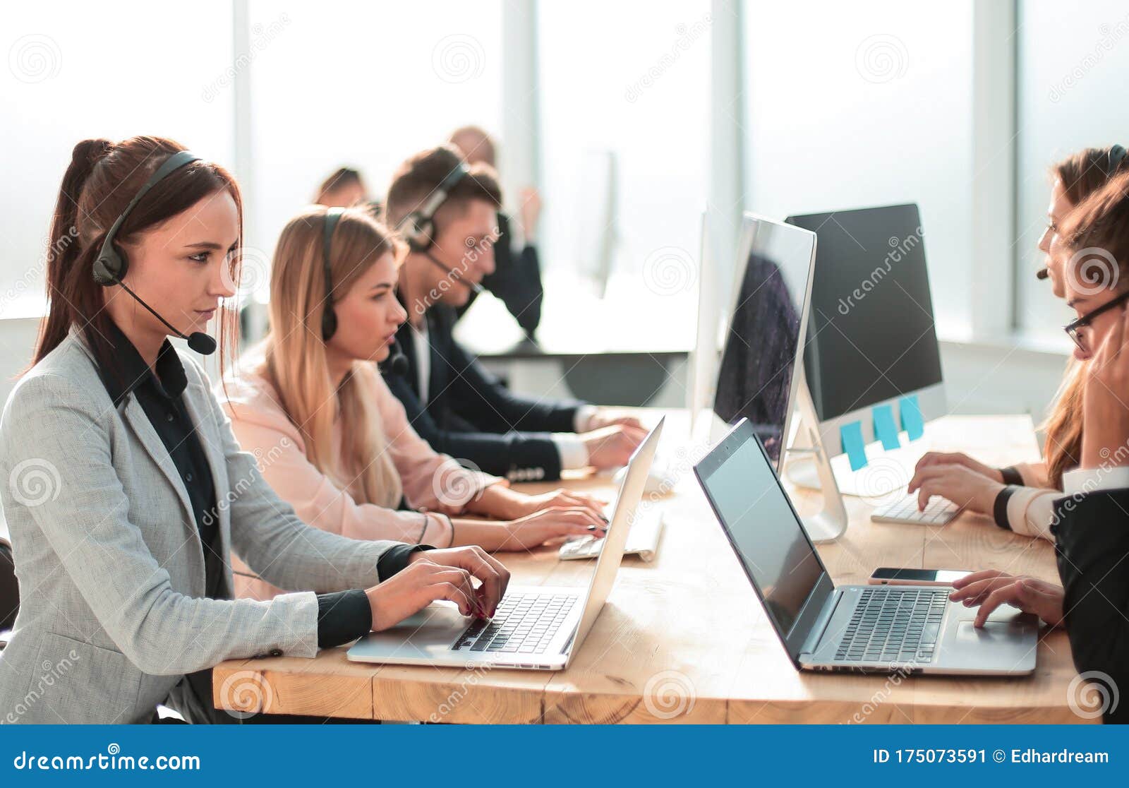 Employees of the Support Center at the Workplace in the Office Stock ...