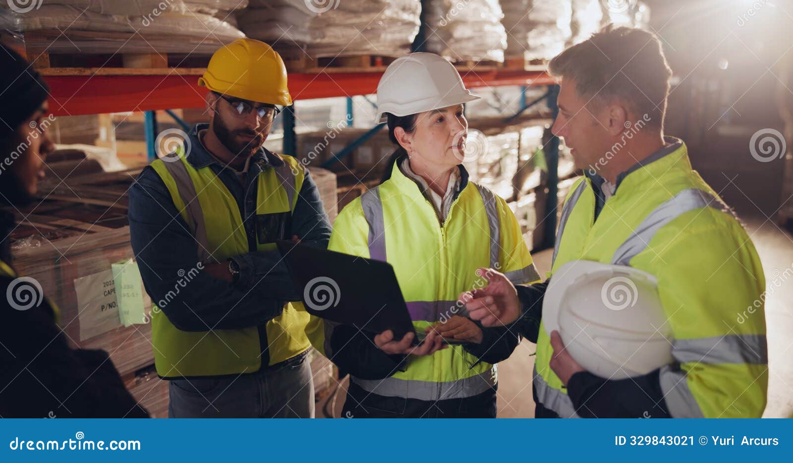 Employees, Tablet and Group in Warehouse, Teamwork and Inventory with ...